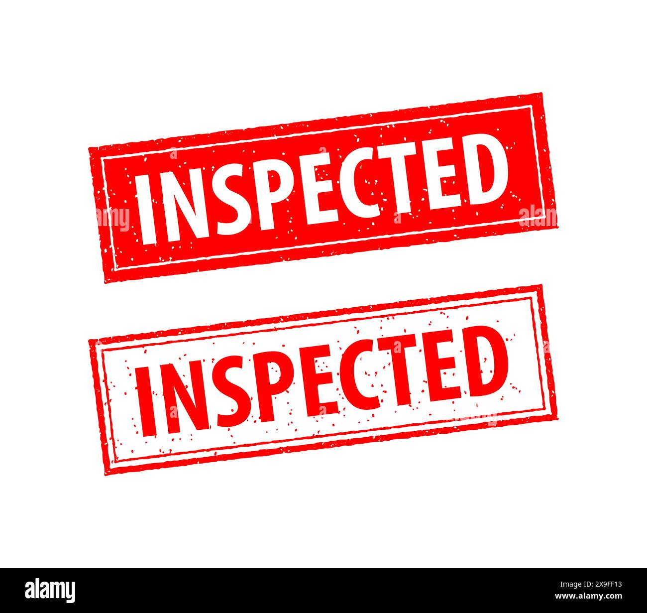 Inspected are written on red and white stamps. Grunge vintage Inspected ...
