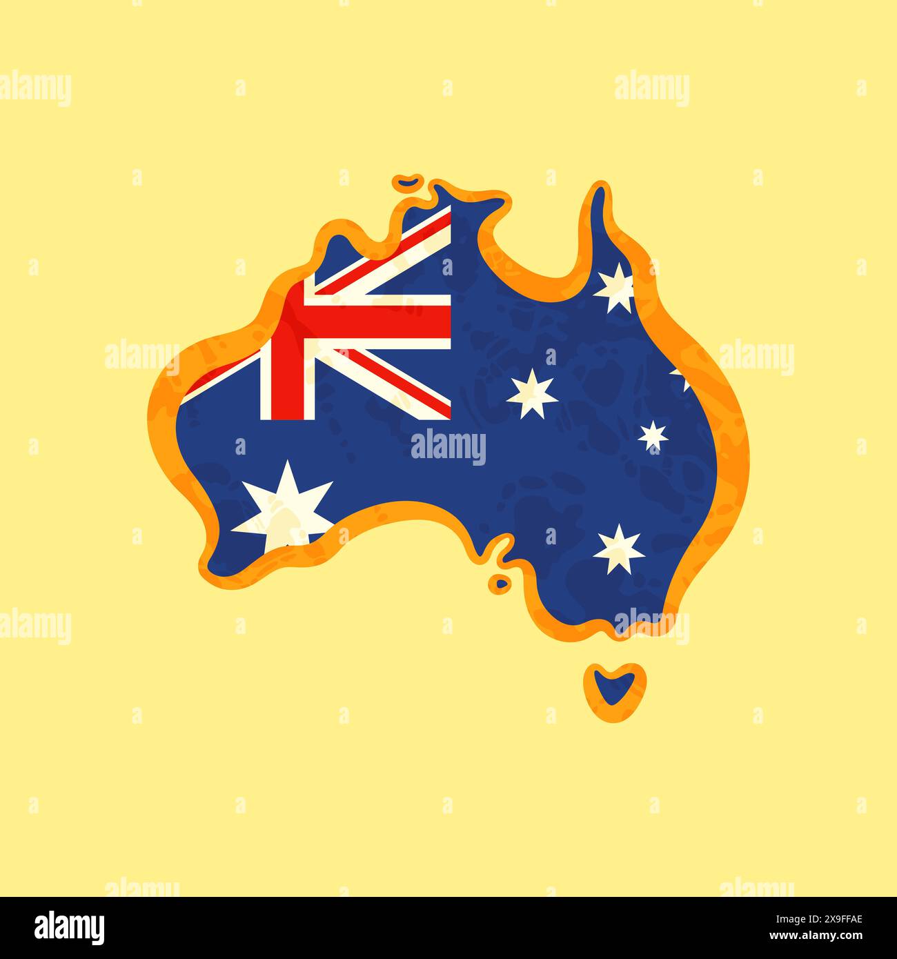 Map of Australia colored with Australian flag and marked with golden ...