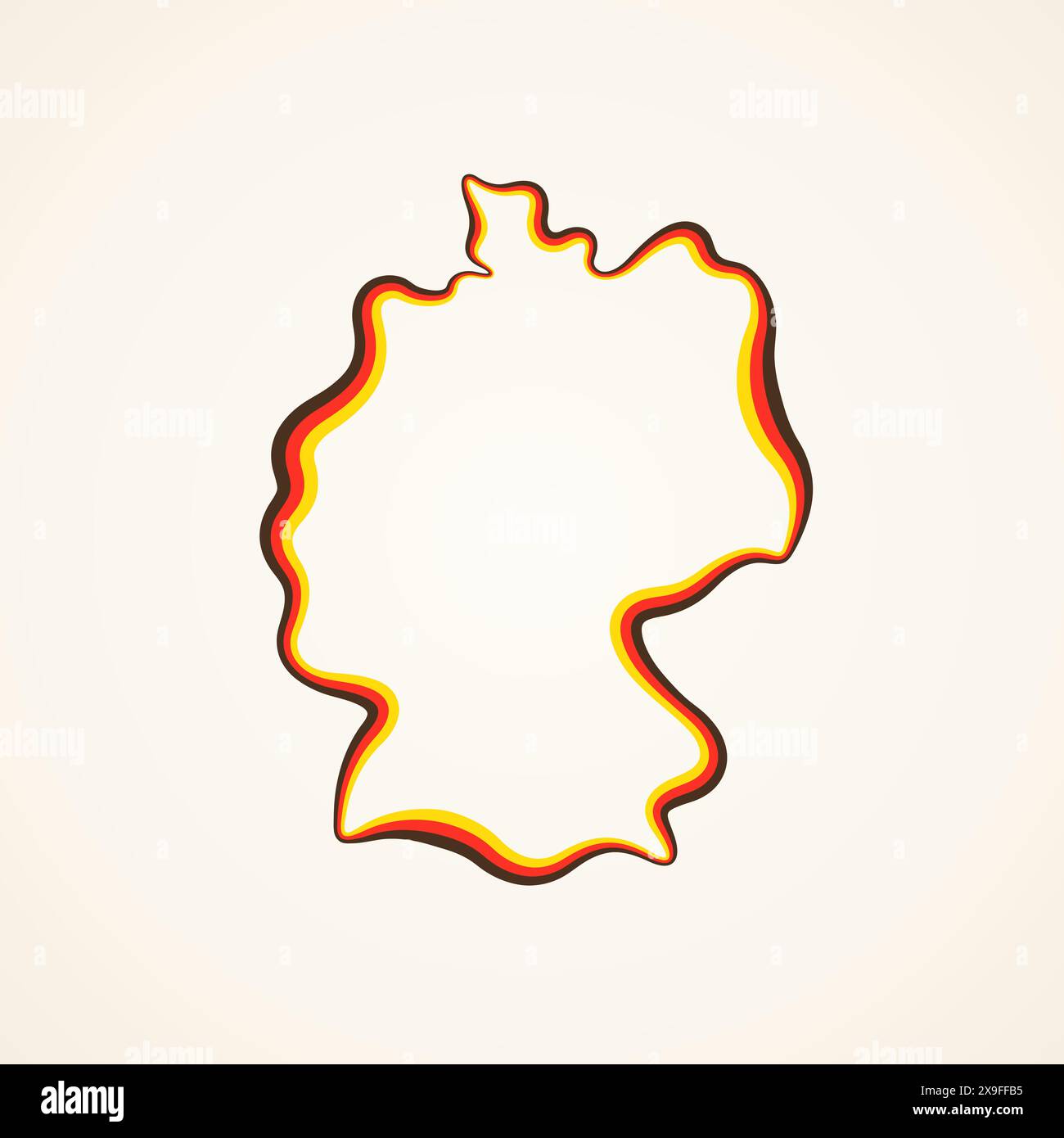 Outline map of Germany marked with ribbon in colors from flag Stock ...