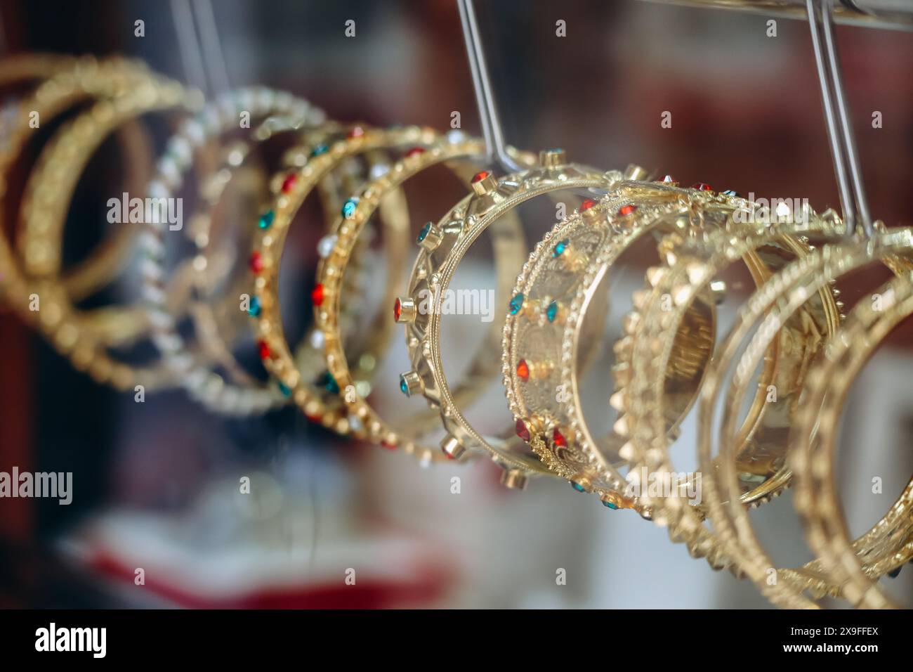 Stunning gold bracelets at the gold market in Doha, Qatar Stock Photo ...