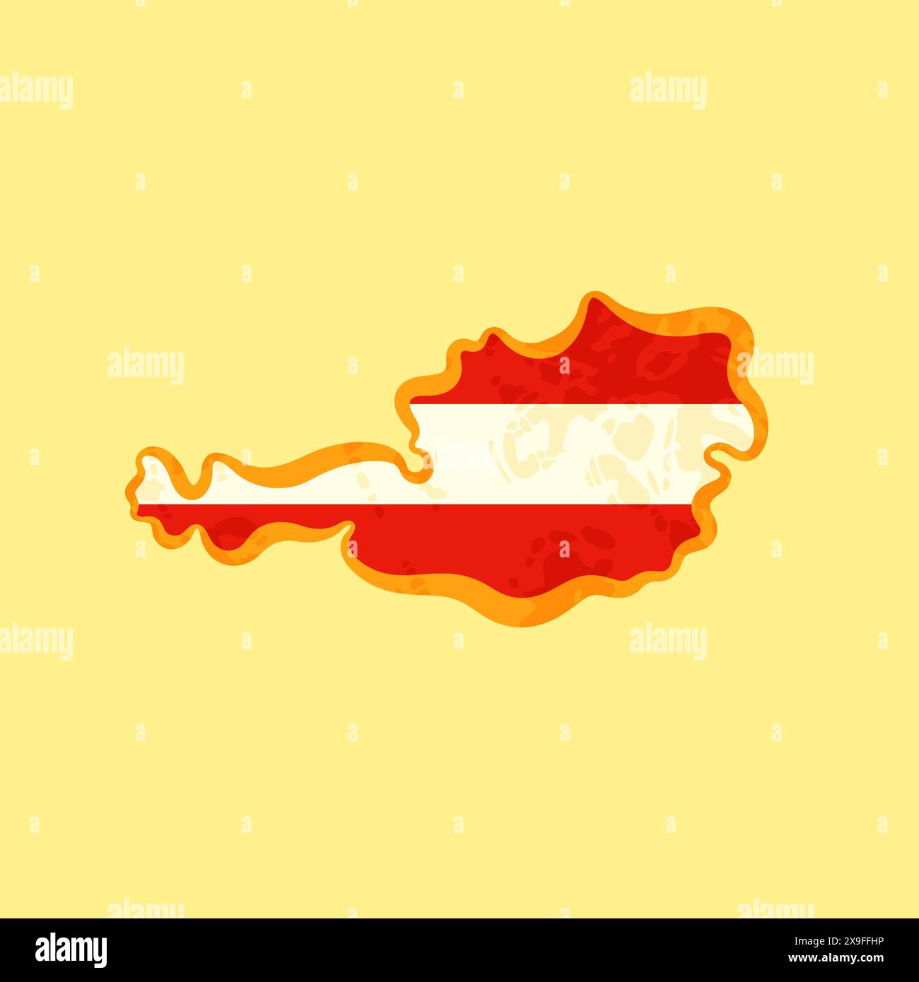Map of Austria colored with Austrian flag and marked with golden line ...