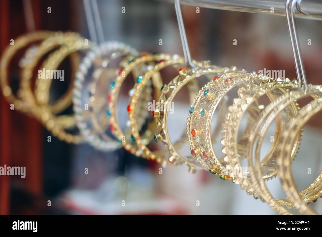 Stunning gold bracelets at the gold market in Doha, Qatar Stock Photo ...