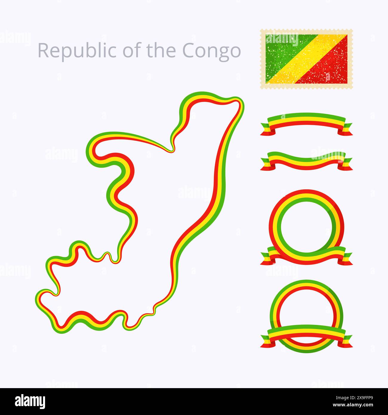 Outline map of Republic of the Congo. Border is marked with ribbon in ...