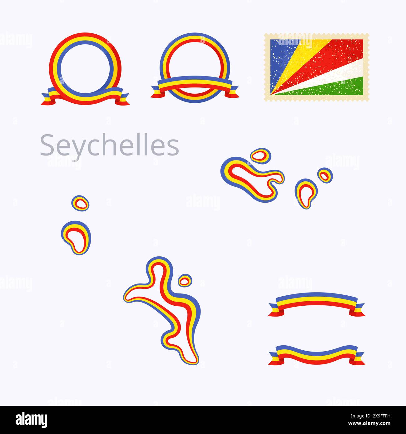 Outline map of Seychelles. Border is marked with ribbon in national ...