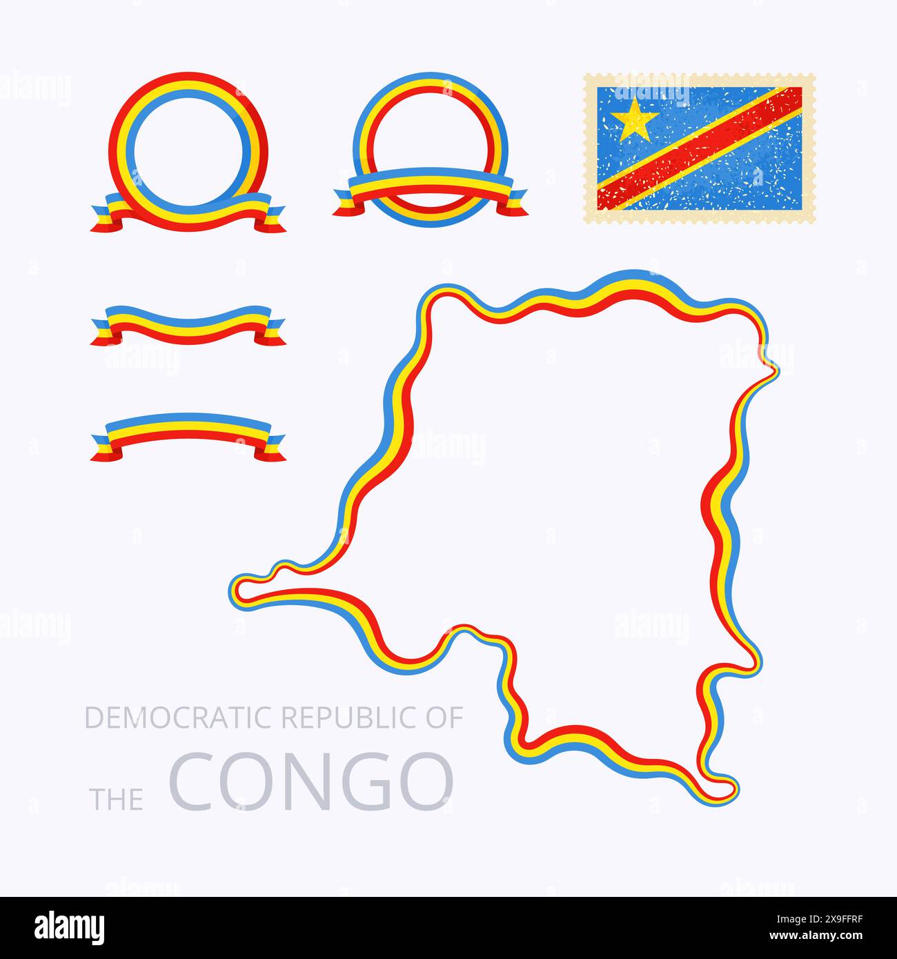Outline map of Democratic Republic of the Congo. Border is marked with ...
