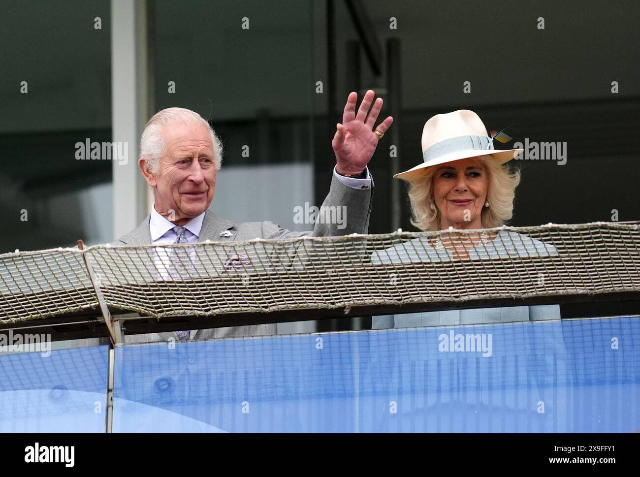 King Charles III and Queen Camilla on ladies day of The Betfred Derby ...