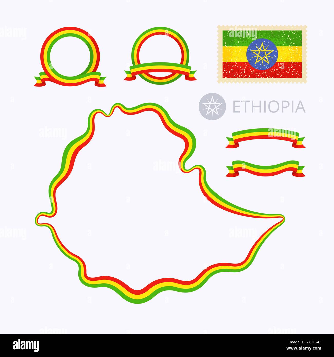 Outline map of Ethiopia. Border is marked with ribbon in national ...