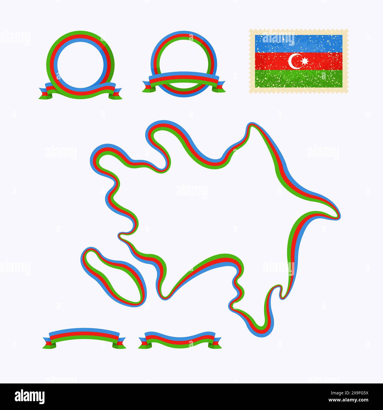 Outline map of Azerbaijan. Border is marked with ribbon in national ...