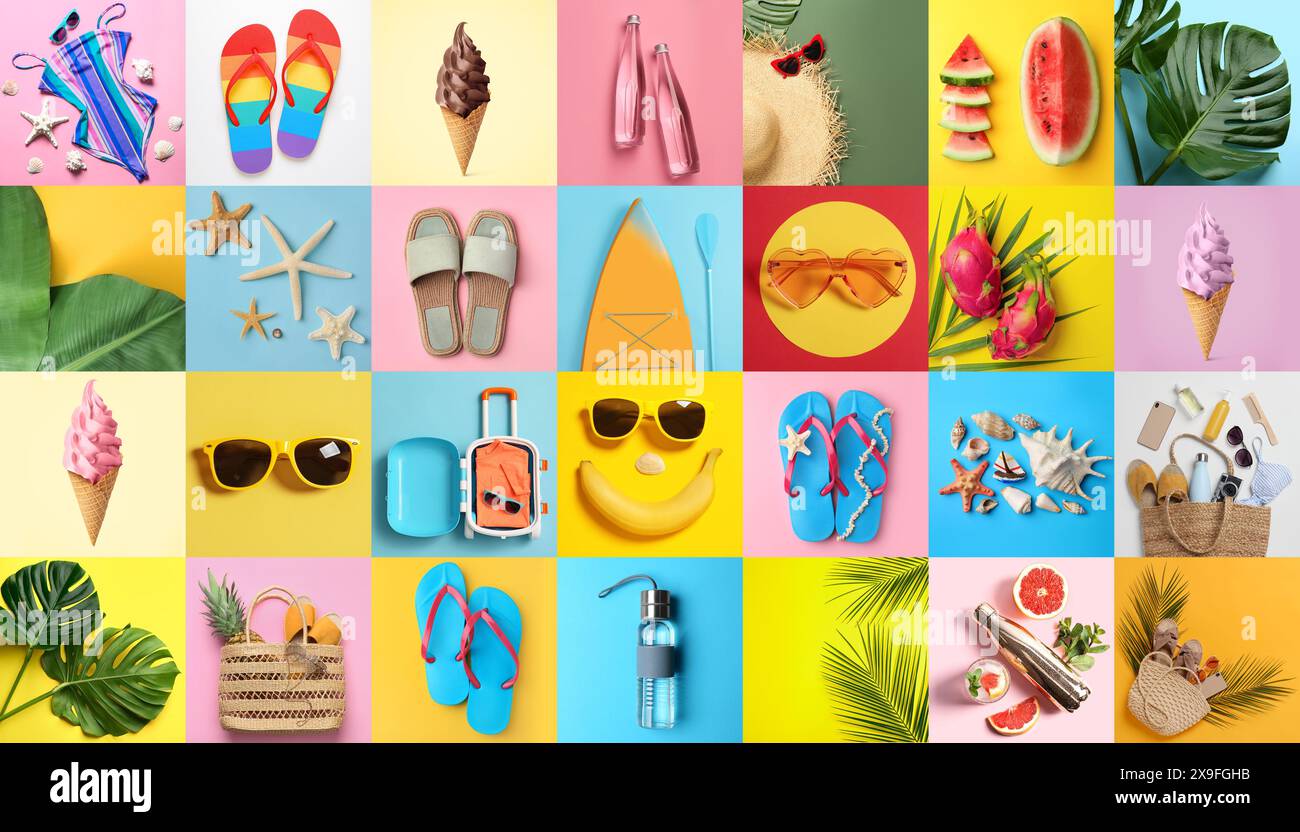 Collage with beach accessories and other summer stuff, banner design ...