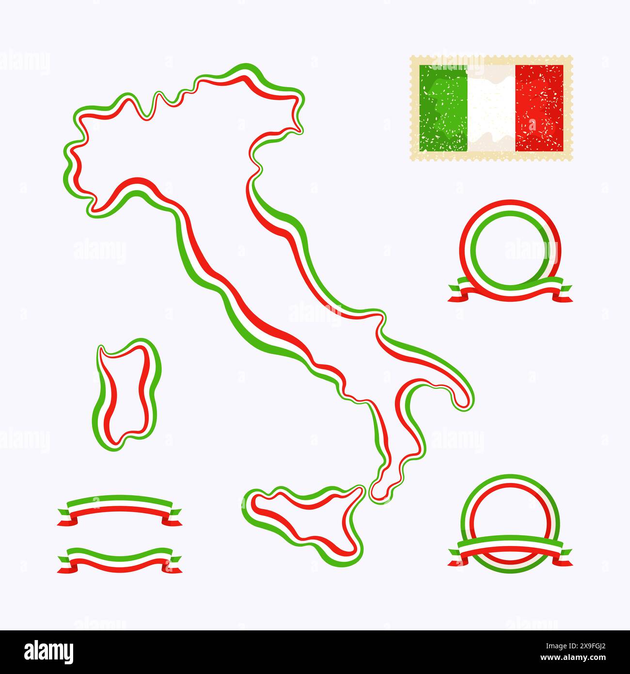 Outline map of Italy. Border is marked with a ribbon in the national ...