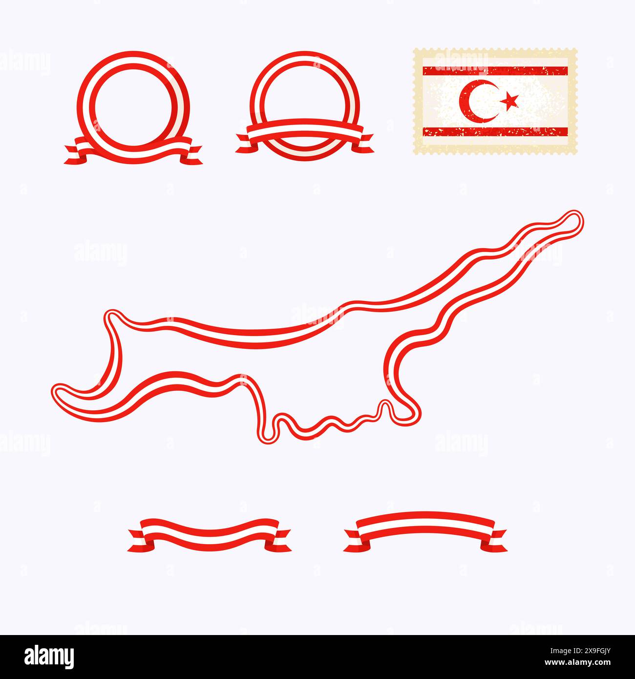 Outline map of Northern Cyprus. Border is marked with ribbon in ...