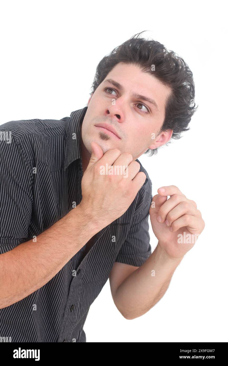 confused and annoyed man on white background Stock Photo - Alamy