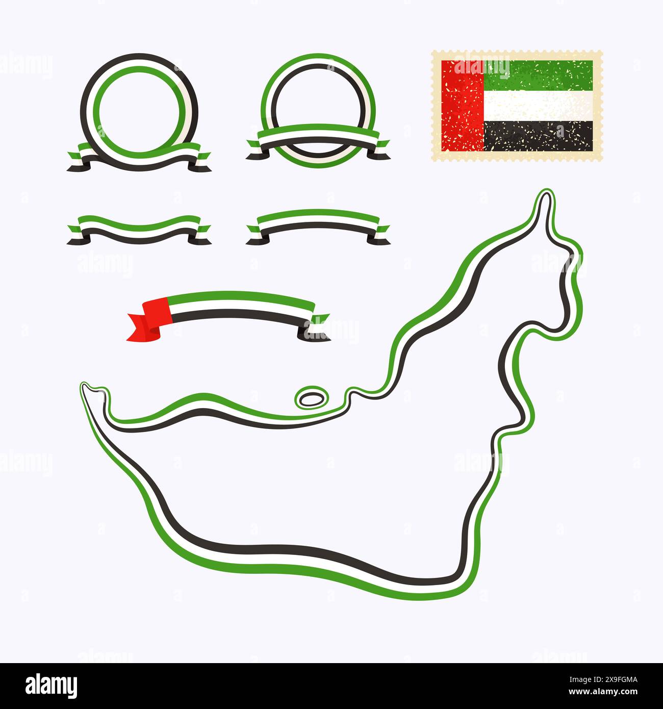 Outline map of United Arab Emirates. Border is marked with ribbon in ...