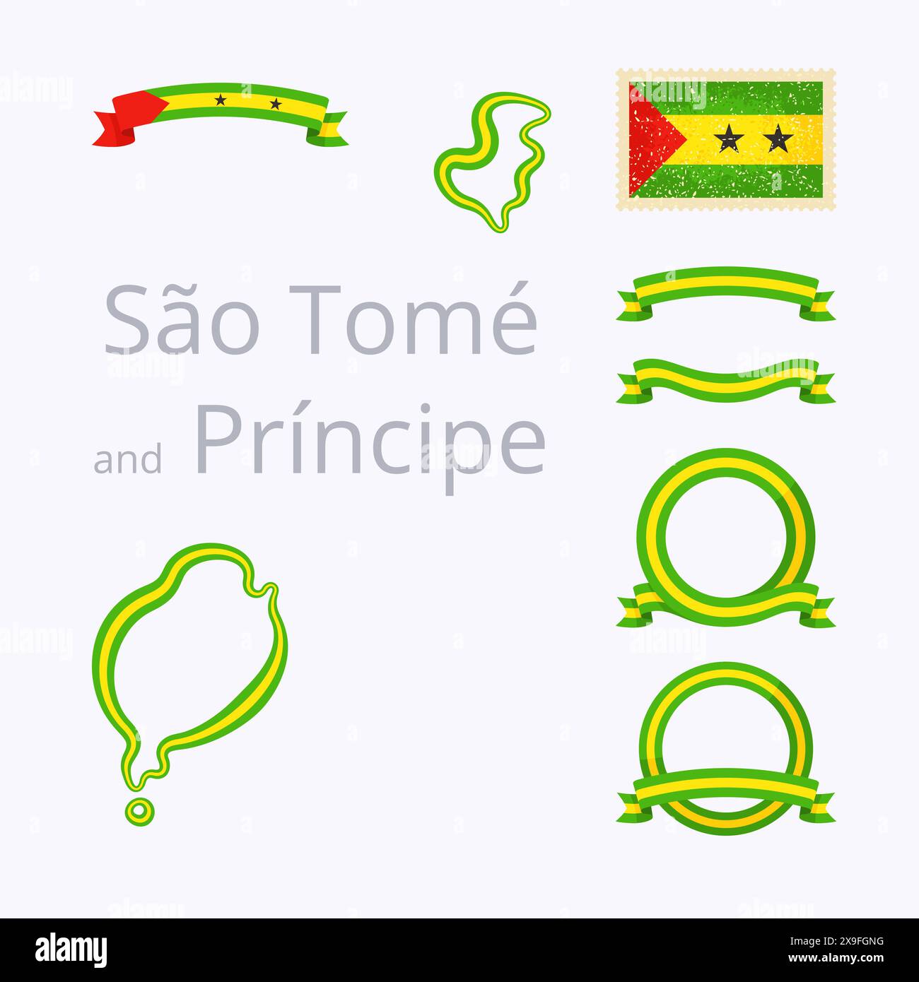 Outline map of Sao Tome and Principe. Border is marked with ribbon in ...