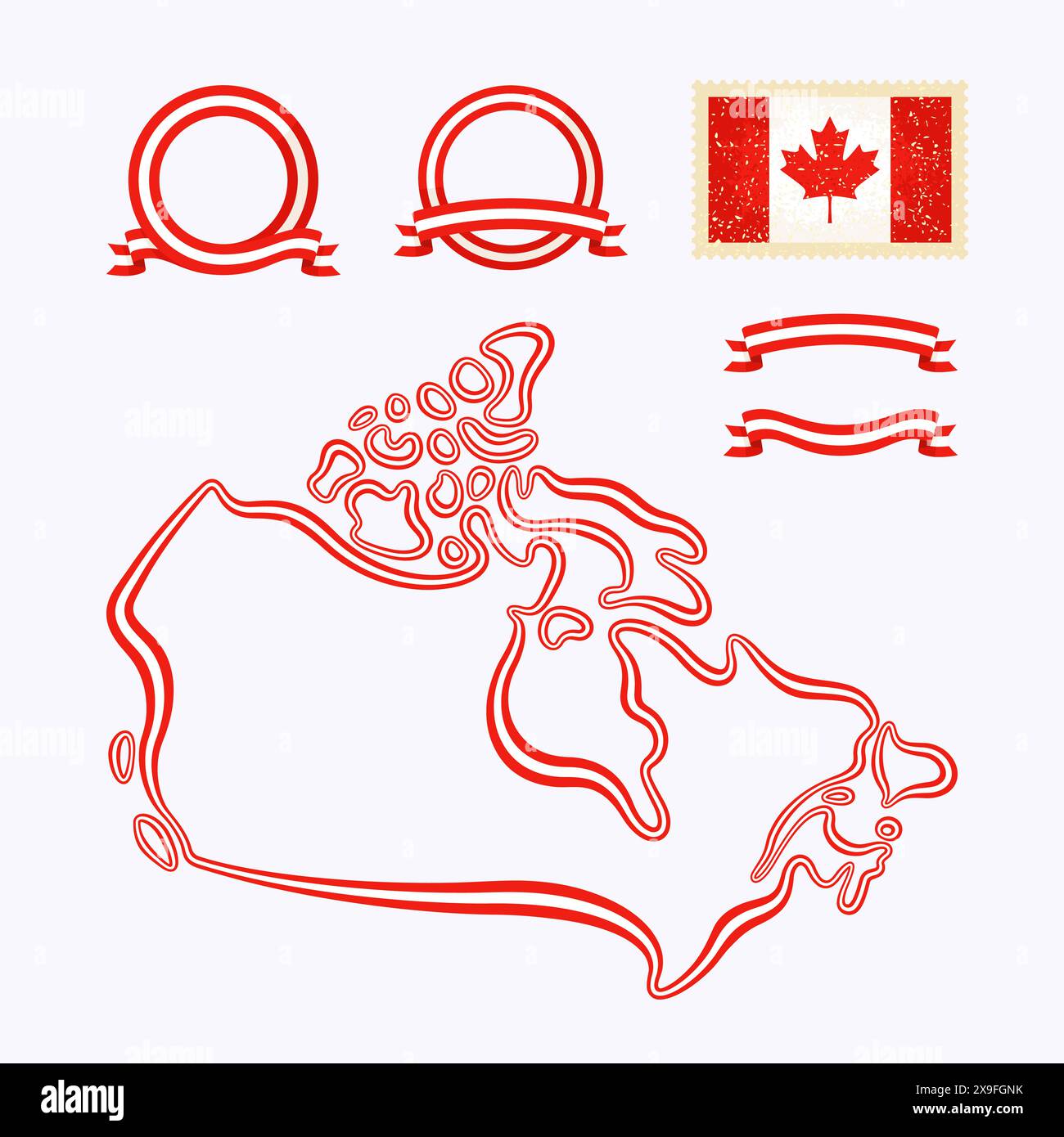 Outline map of Canada. Border is marked with a ribbon in the national ...