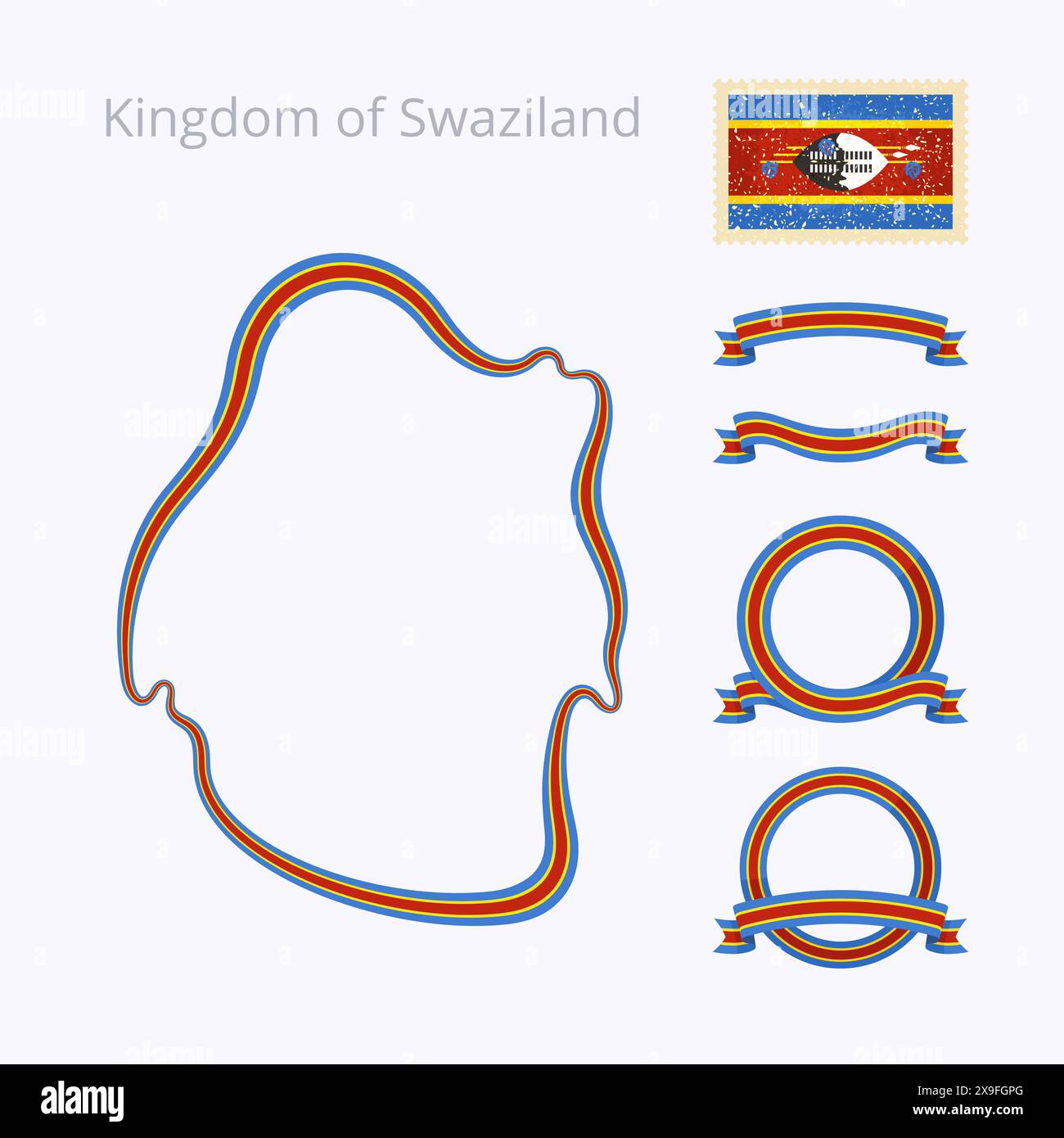 Outline map of Swaziland. Border is marked with ribbon in national ...