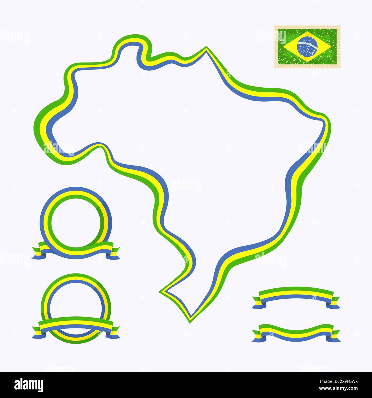 Outline map of Brazil. Border is marked with a ribbon in the national ...