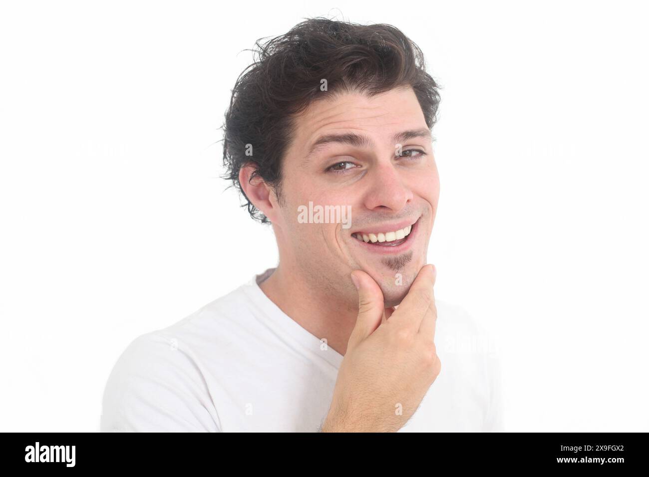 positive good looking young man on white background Stock Photo - Alamy