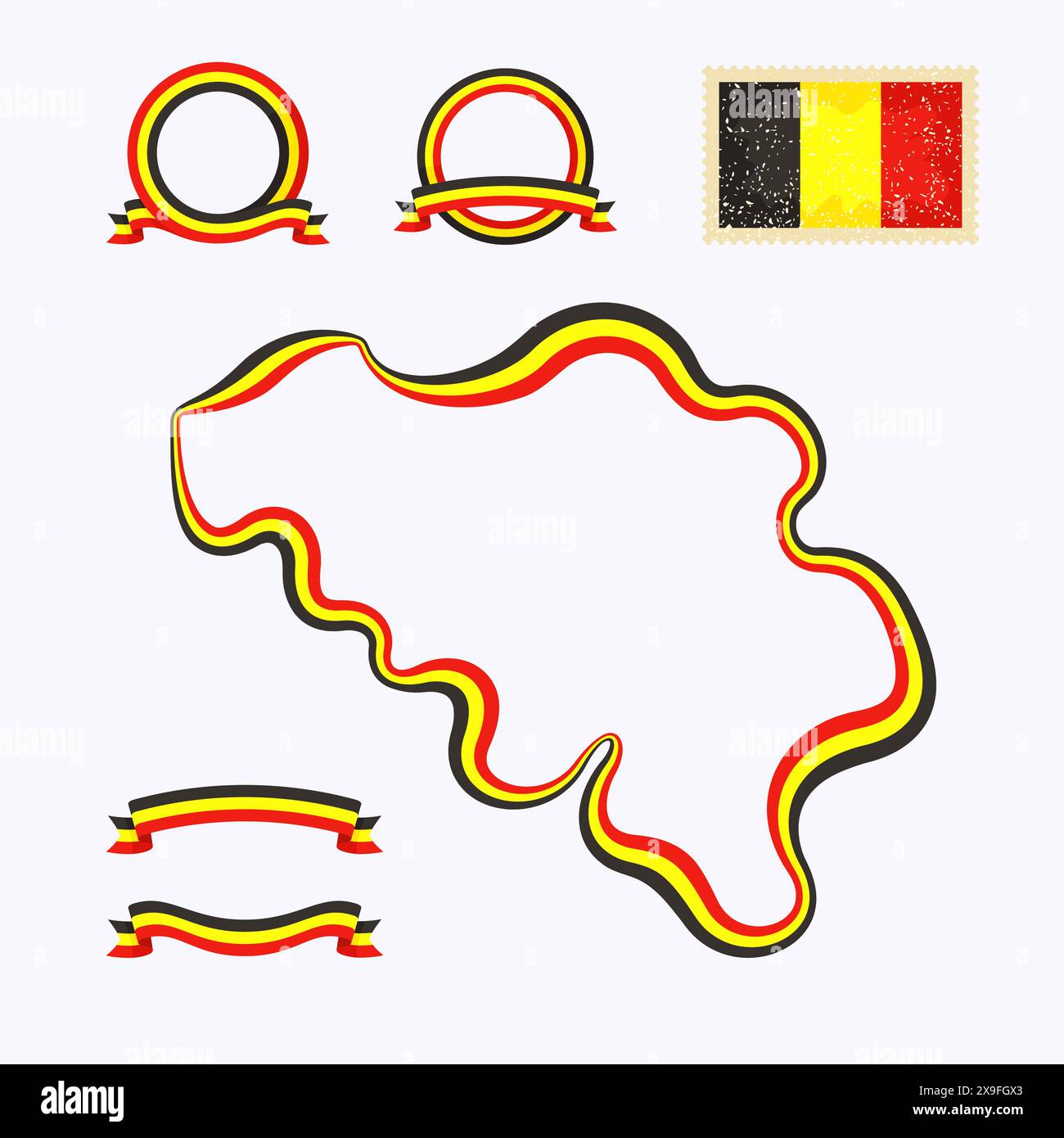 Outline map of Belgium. Border is marked with a ribbon in the national ...