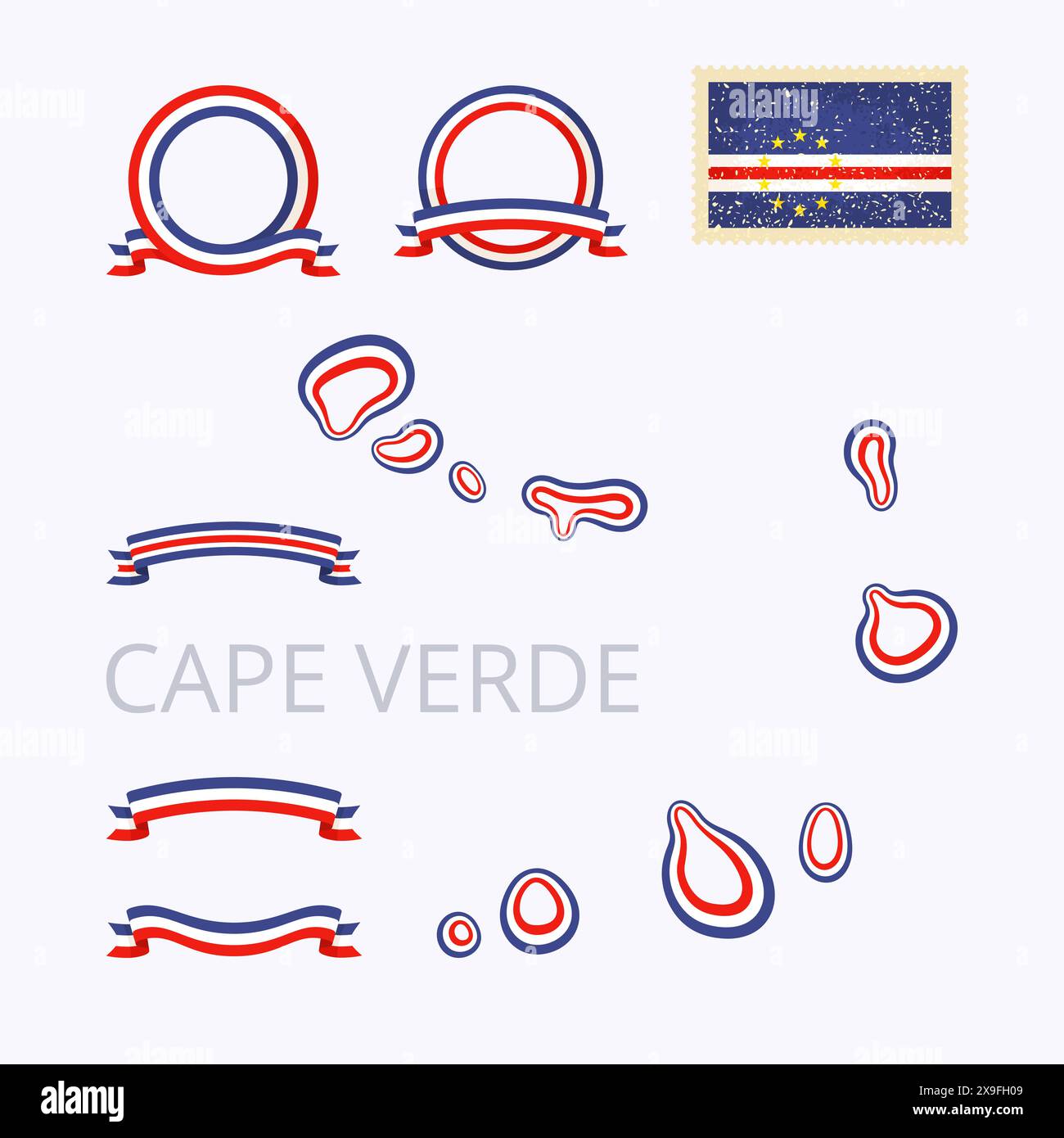Outline map of Cape Verde. Border is marked with ribbon in national ...