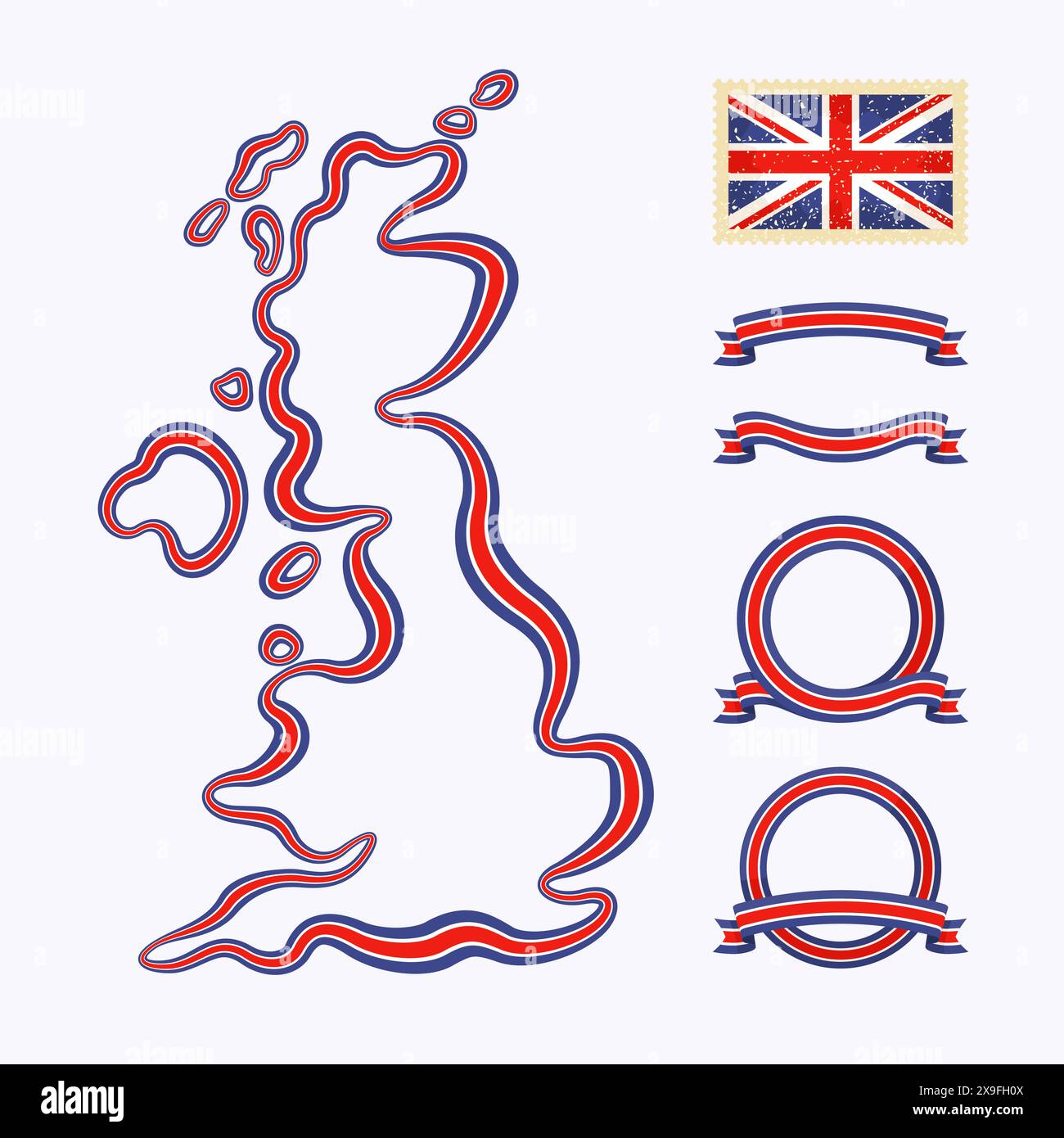 Outline map of United Kingdom. Border is marked with a ribbon in the ...