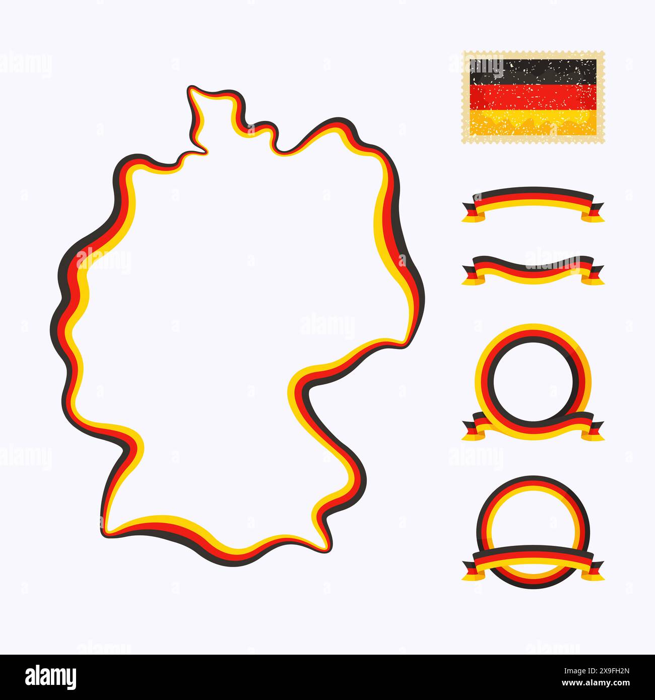 Outline map of Germany. Border is marked with a ribbon in the national ...