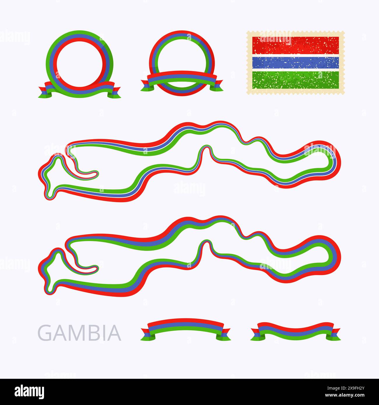 Outline map of the Gambia. Border is marked with ribbon in national ...
