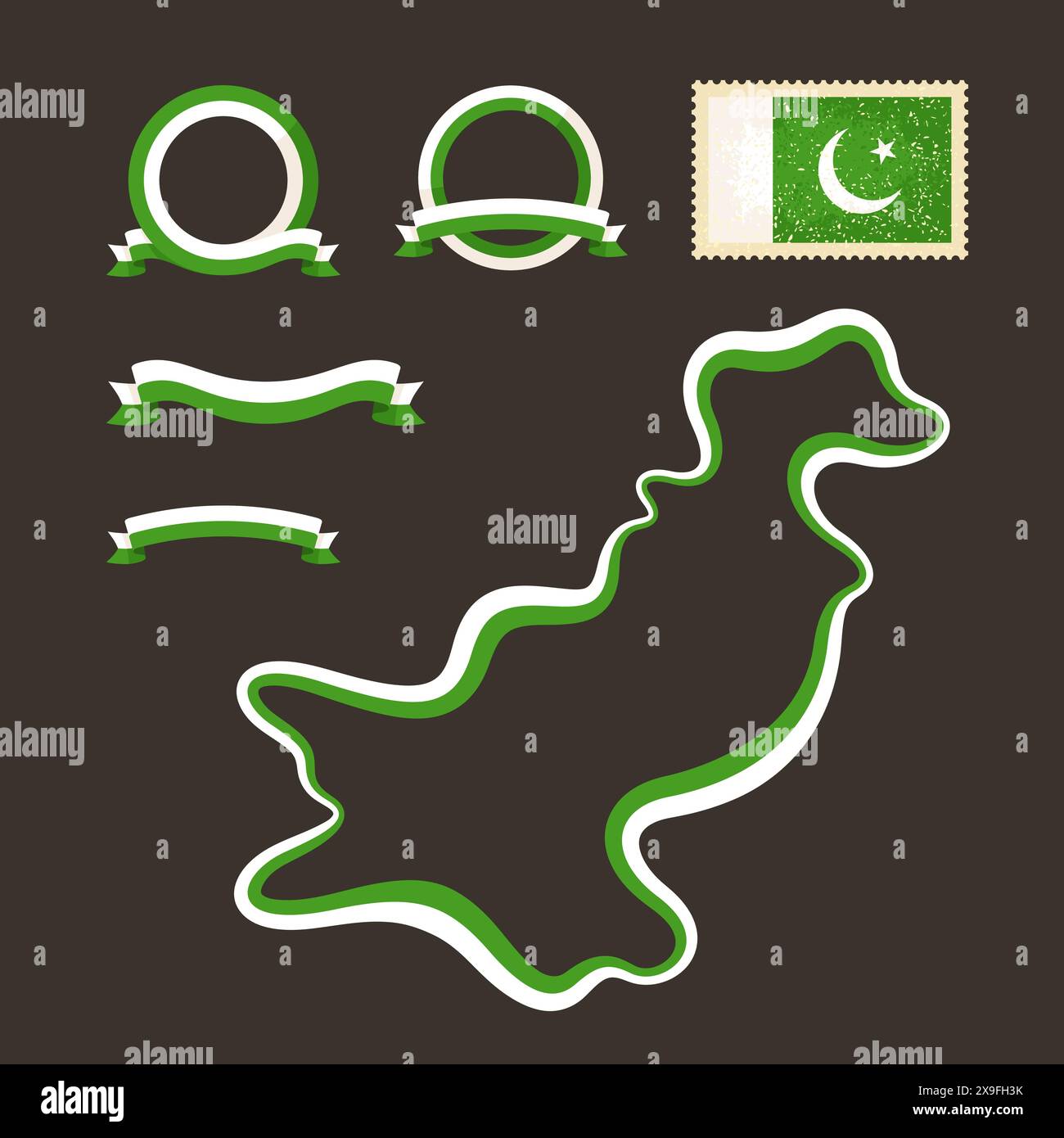 Outline map of Pakistan. Border is marked with ribbon in national ...