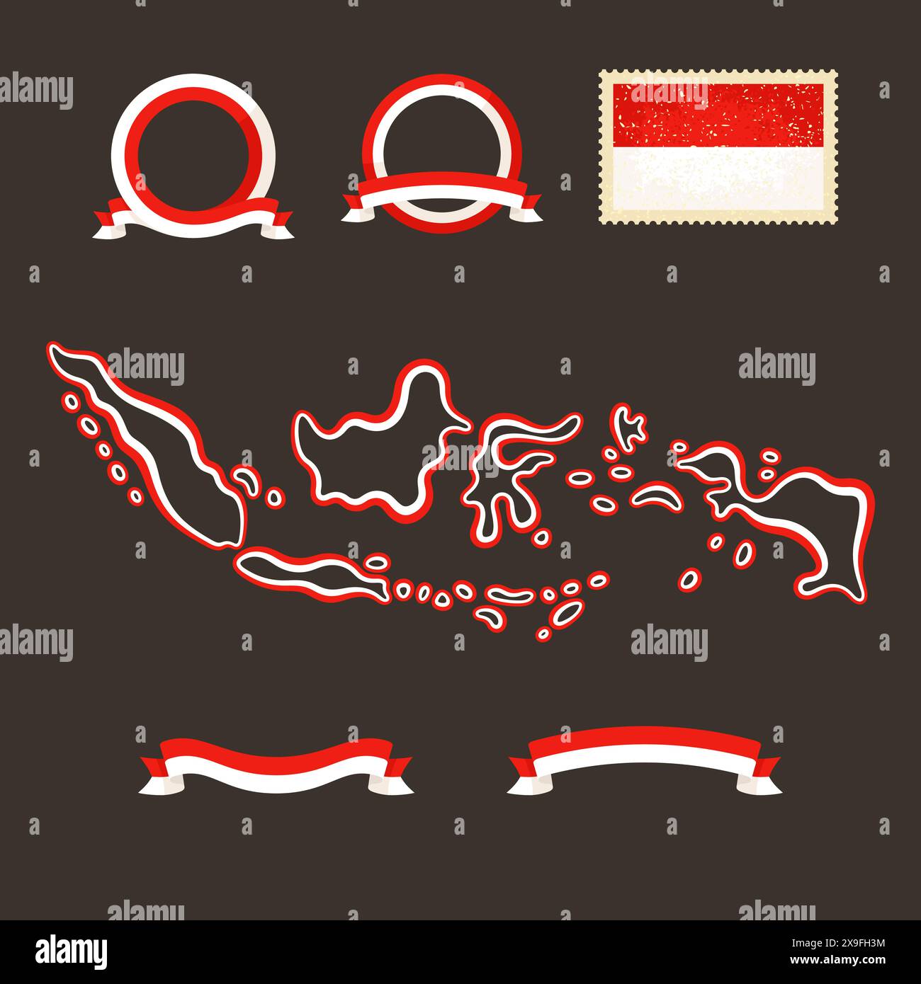 Outline map of Indonesia. Border is marked with ribbon in national ...