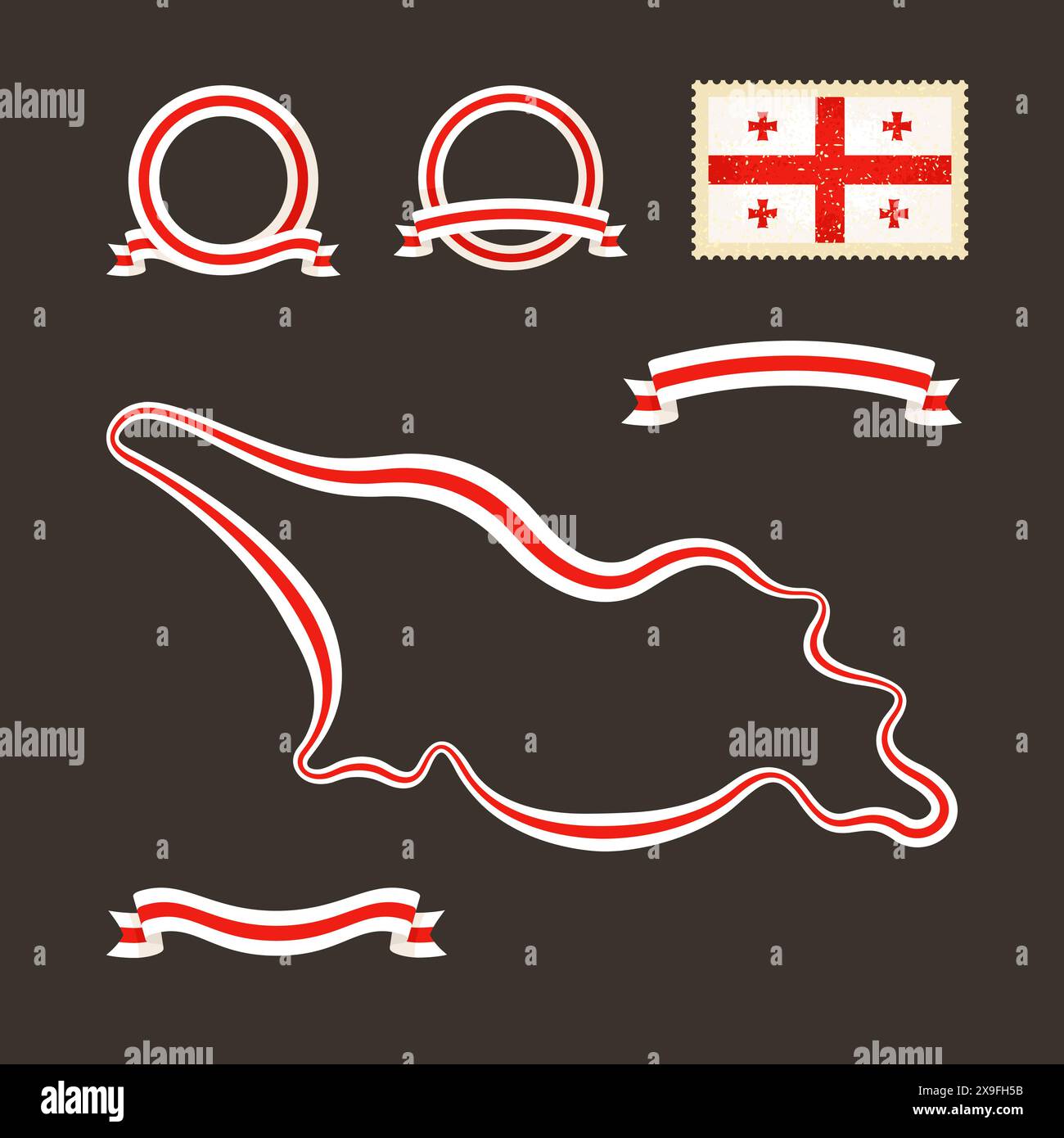 Outline map of Georgia. Border is marked with a ribbon in the national ...