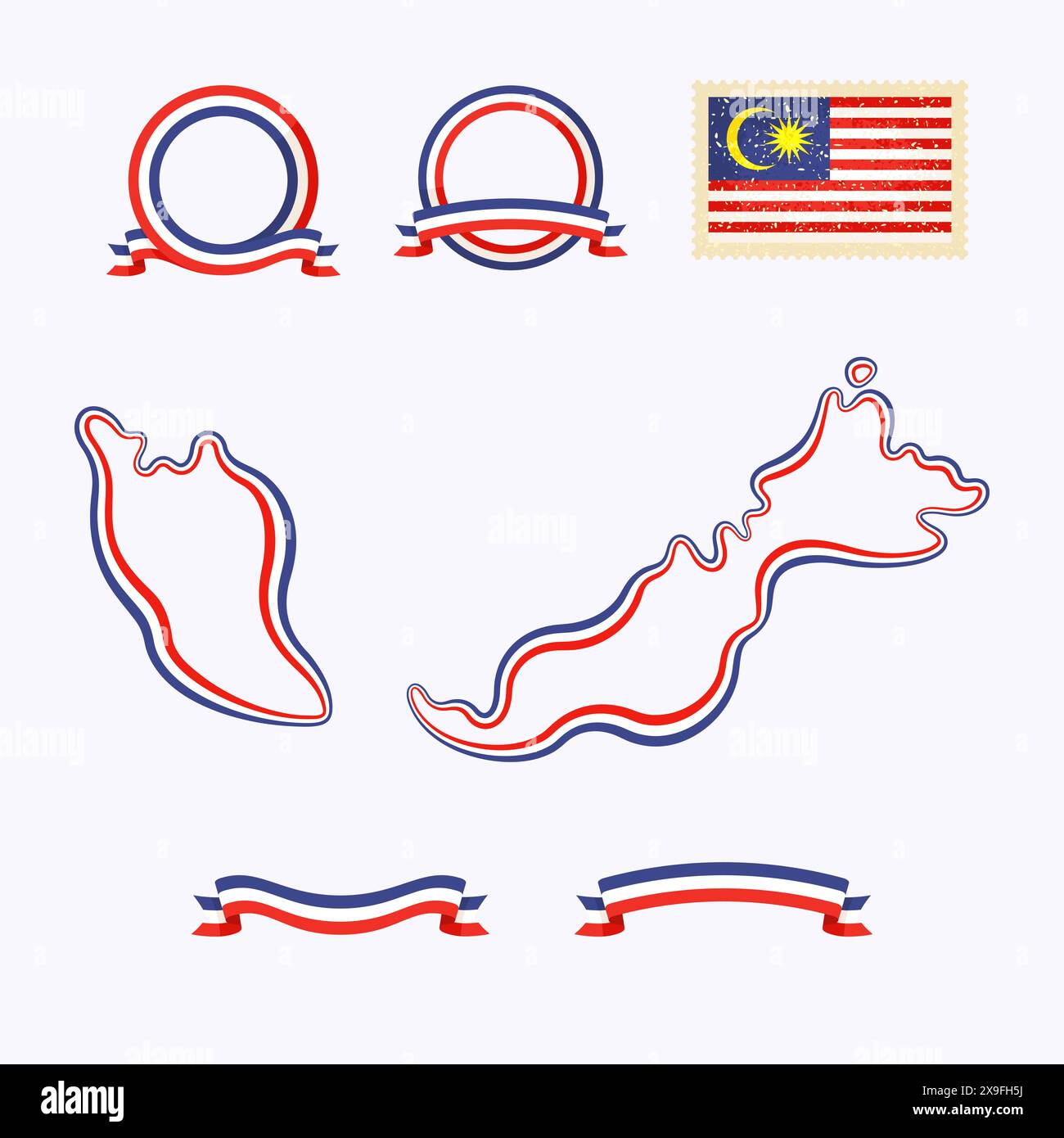 Outline map of Malaysia. Border is marked with ribbon in national ...