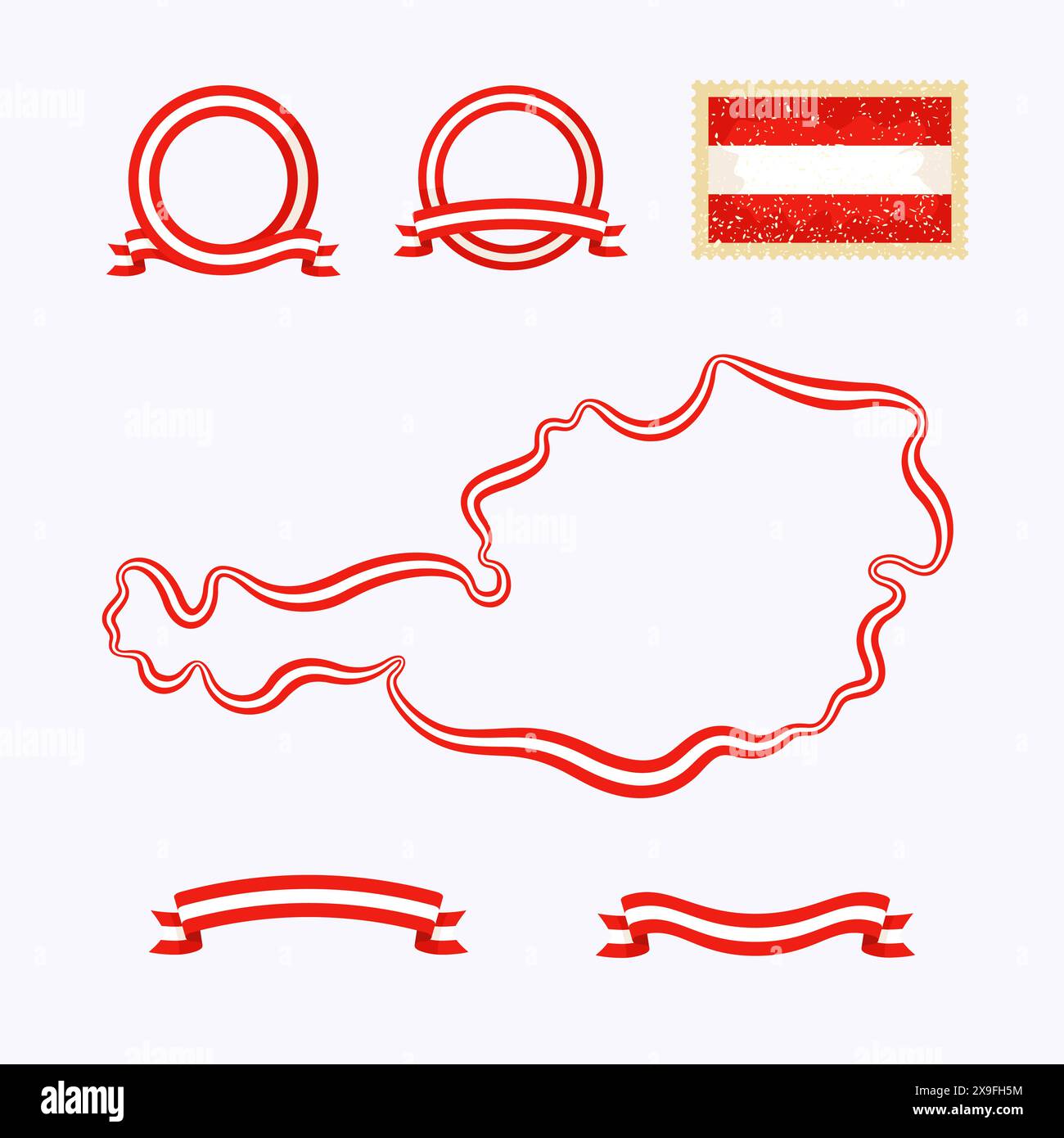 Outline map of Austria. Border is marked with a ribbon in the national ...