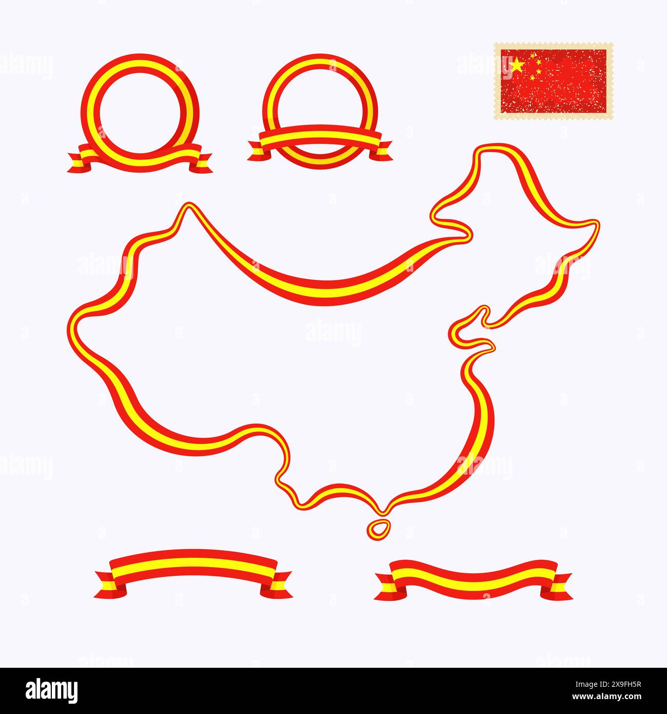 Outline map of China. Border is marked with a ribbon in the national ...