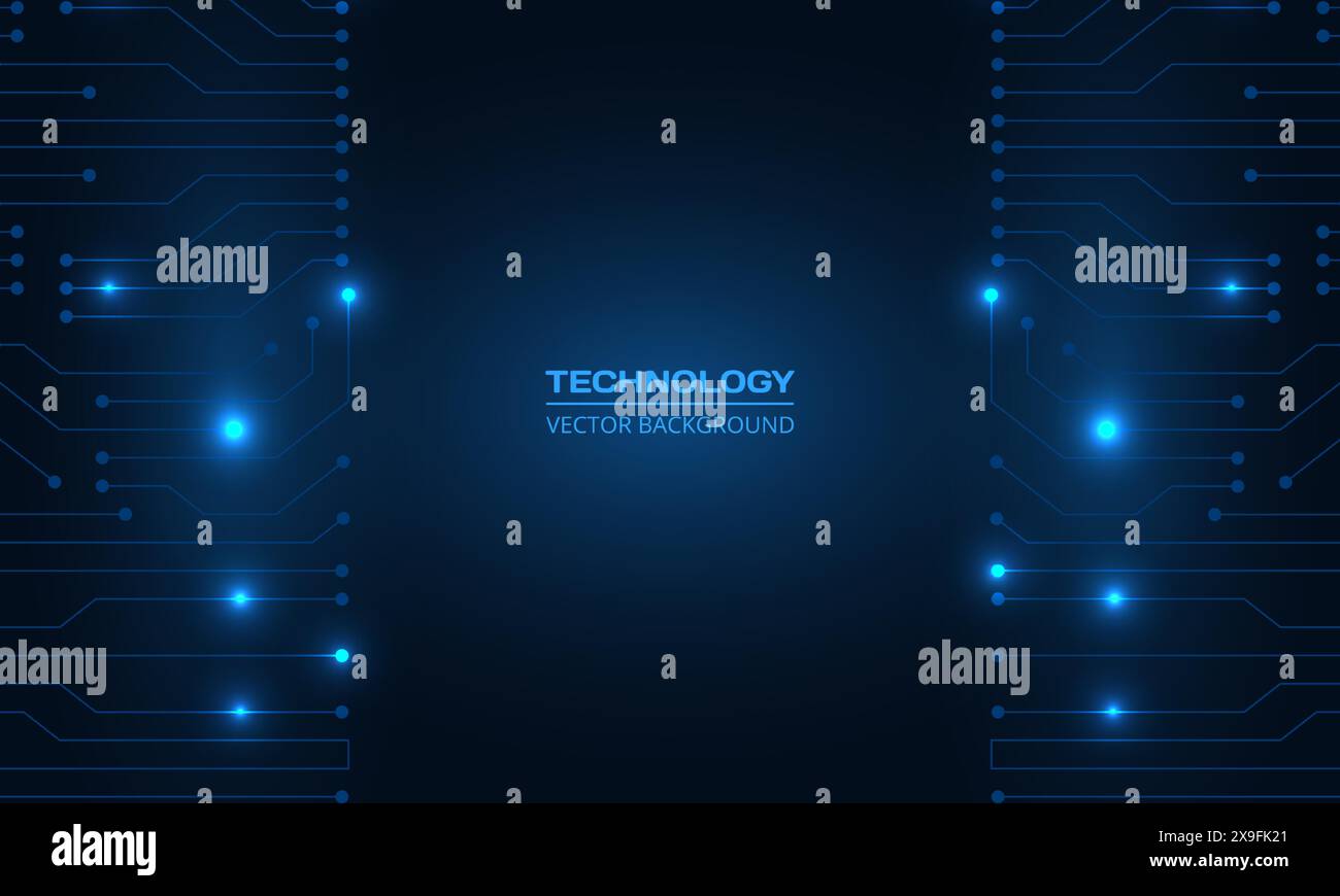 Abstract dark blue technology banner with circuit board. Digital ...