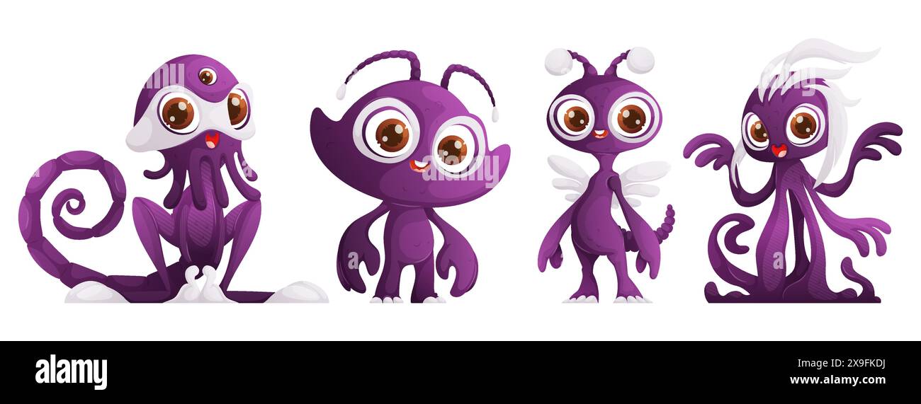Cute Purple Alien Creatures Illustration Stock Vector Image & Art - Alamy