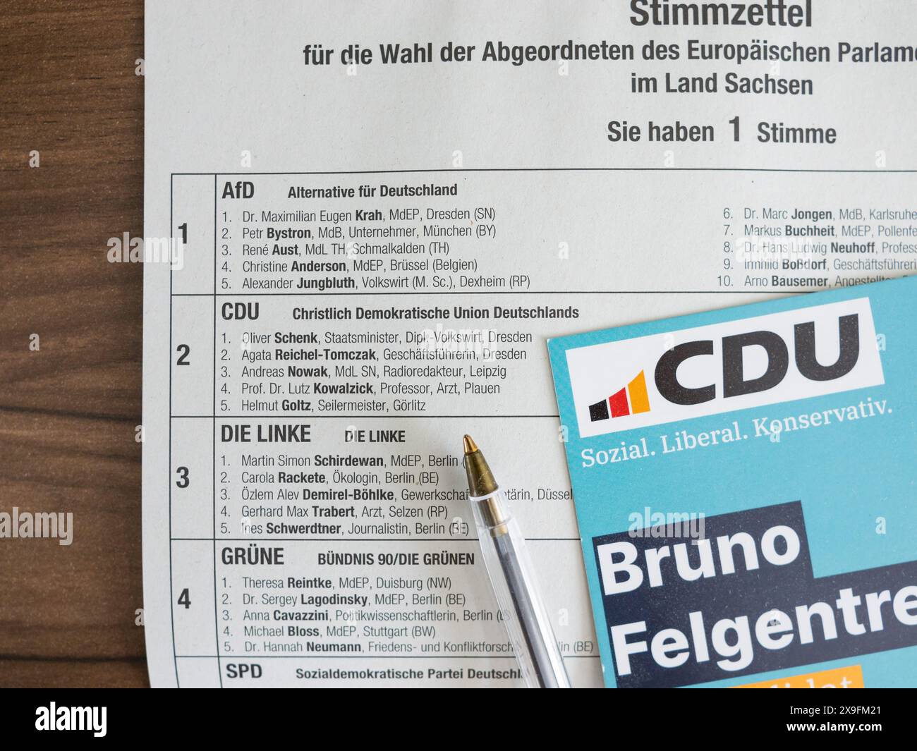 Ballot paper for the European election with a flyer of the CDU party ...