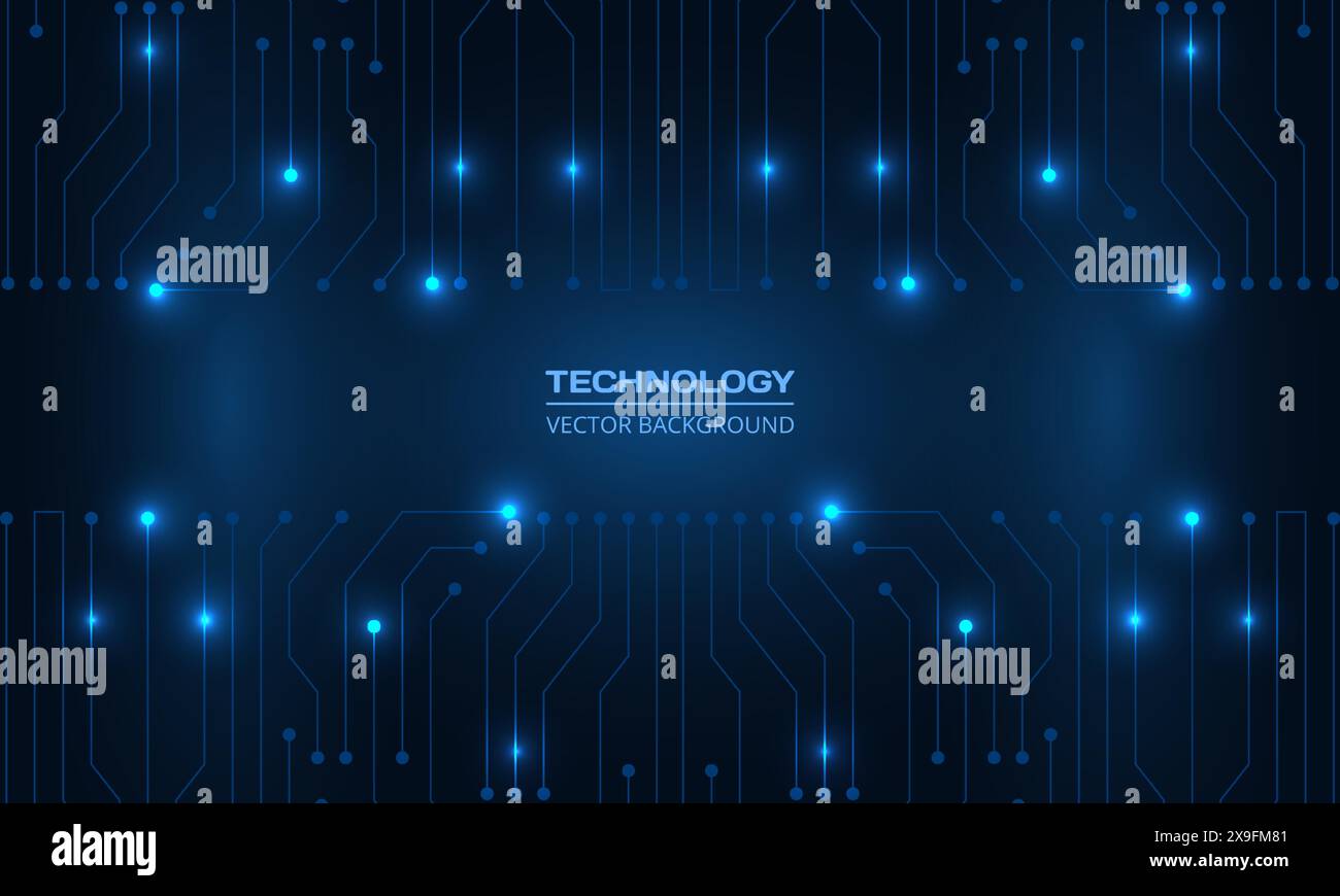 Abstract dark blue technology background with circuit board and text ...