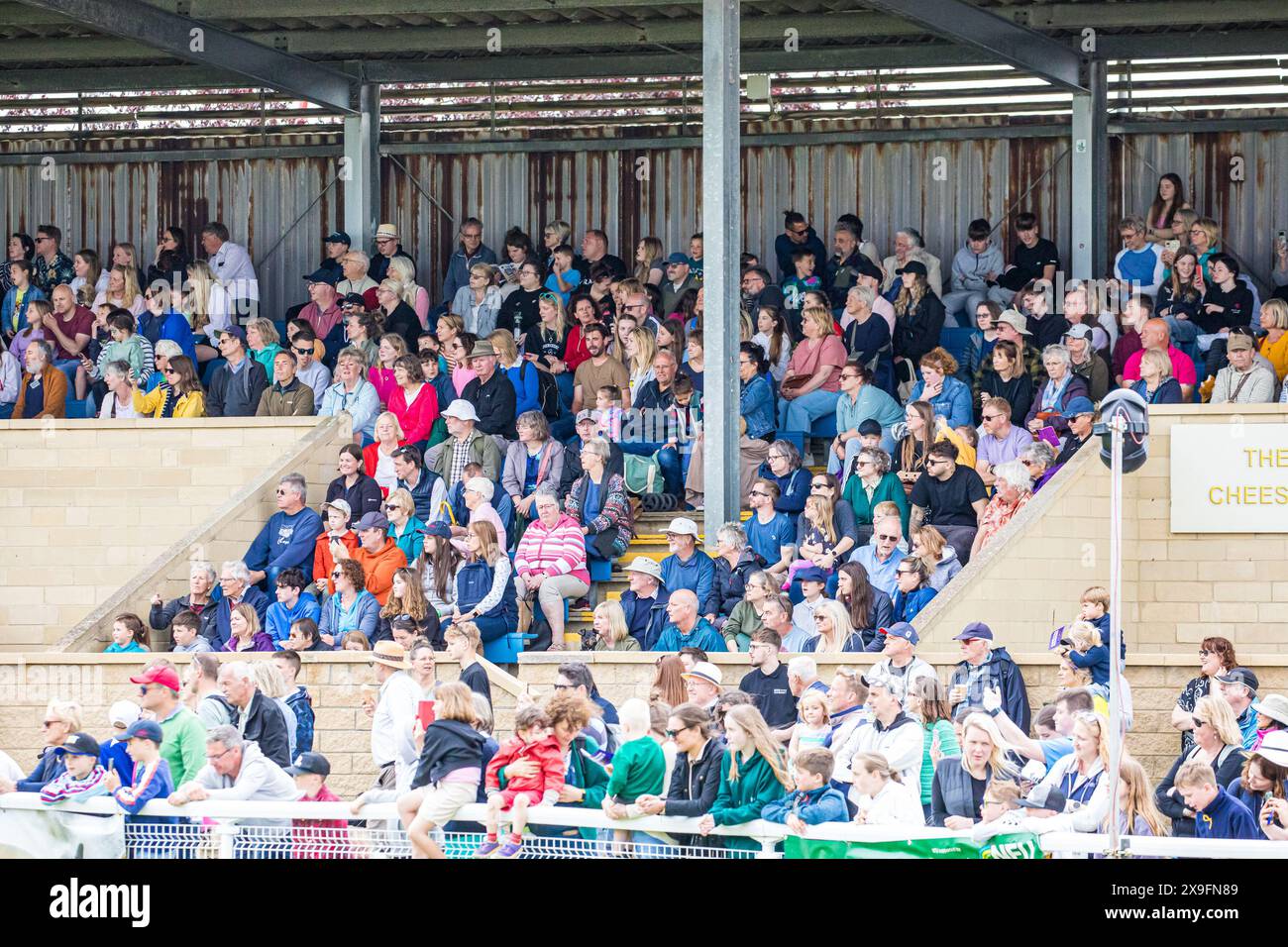 Crowded grandstand of people watching an event. Credit John Rose/Alamy ...