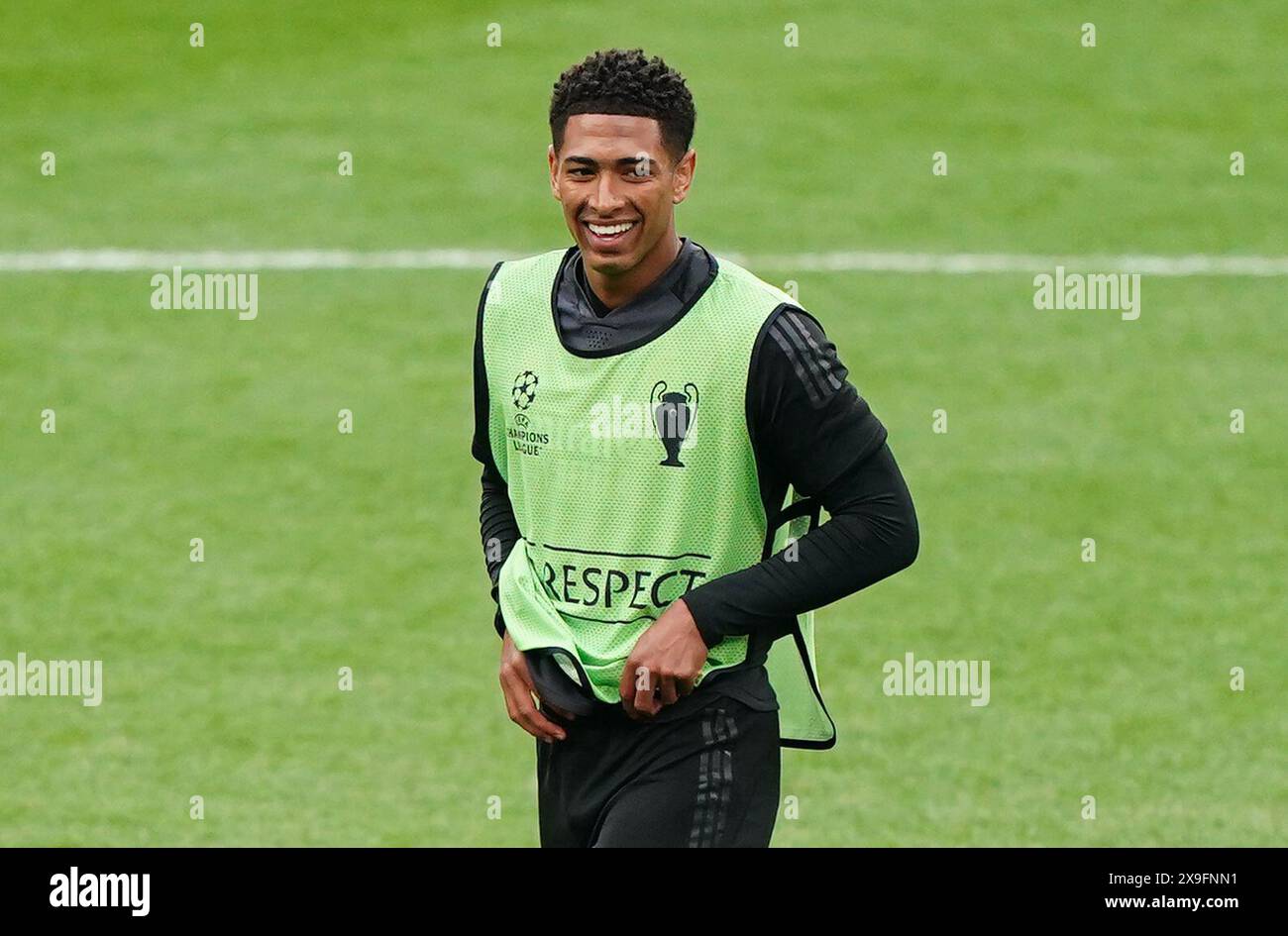 Real Madrid's Jude Bellingham during a training session at Wembley ...