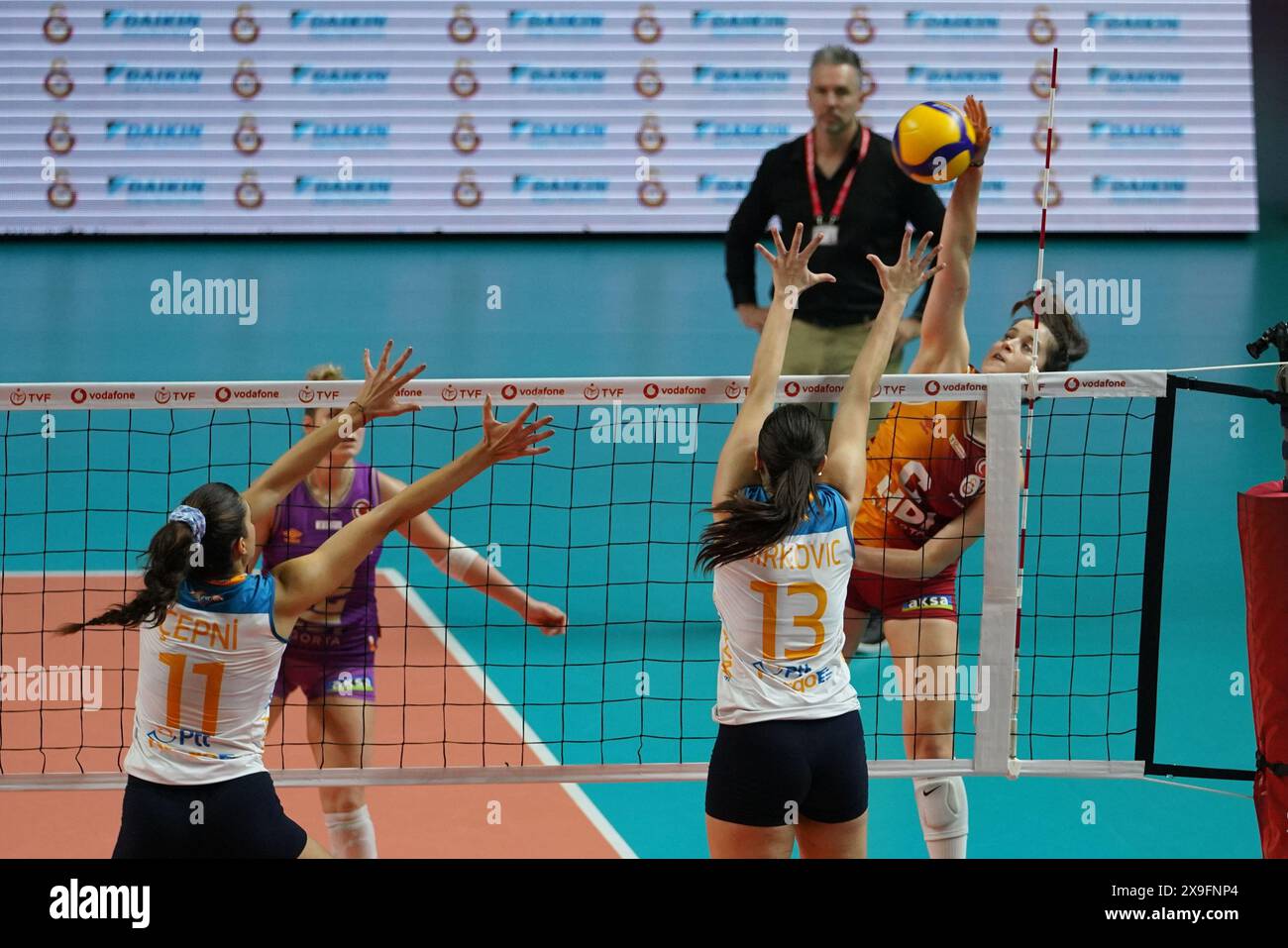 ISTANBUL, TURKIYE - OCTOBER 28, 2023: Merve Cepni and Sladjana Mirkovic ...