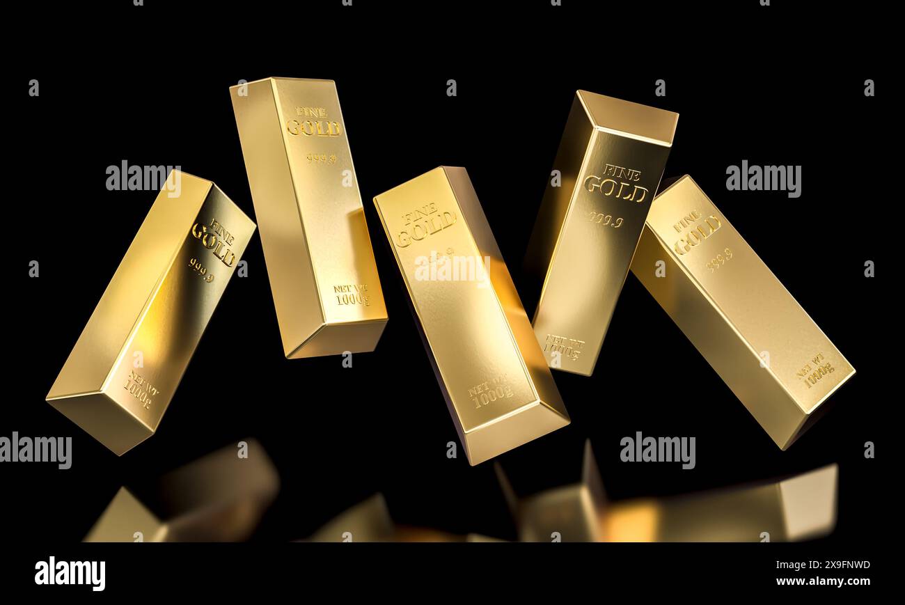 999.9 gold bars. Perfect for finance and wealth concepts black background Stock Photo - Alamy