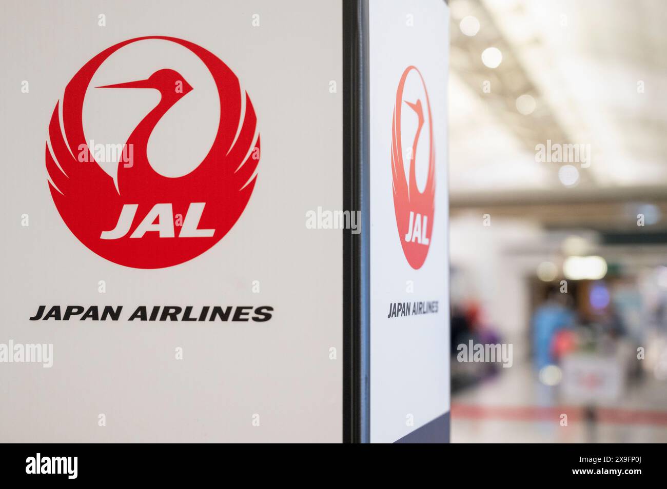 Japan's flag carrier, Japan Airlines (JAL), logo seen at Chek Lap Kok ...