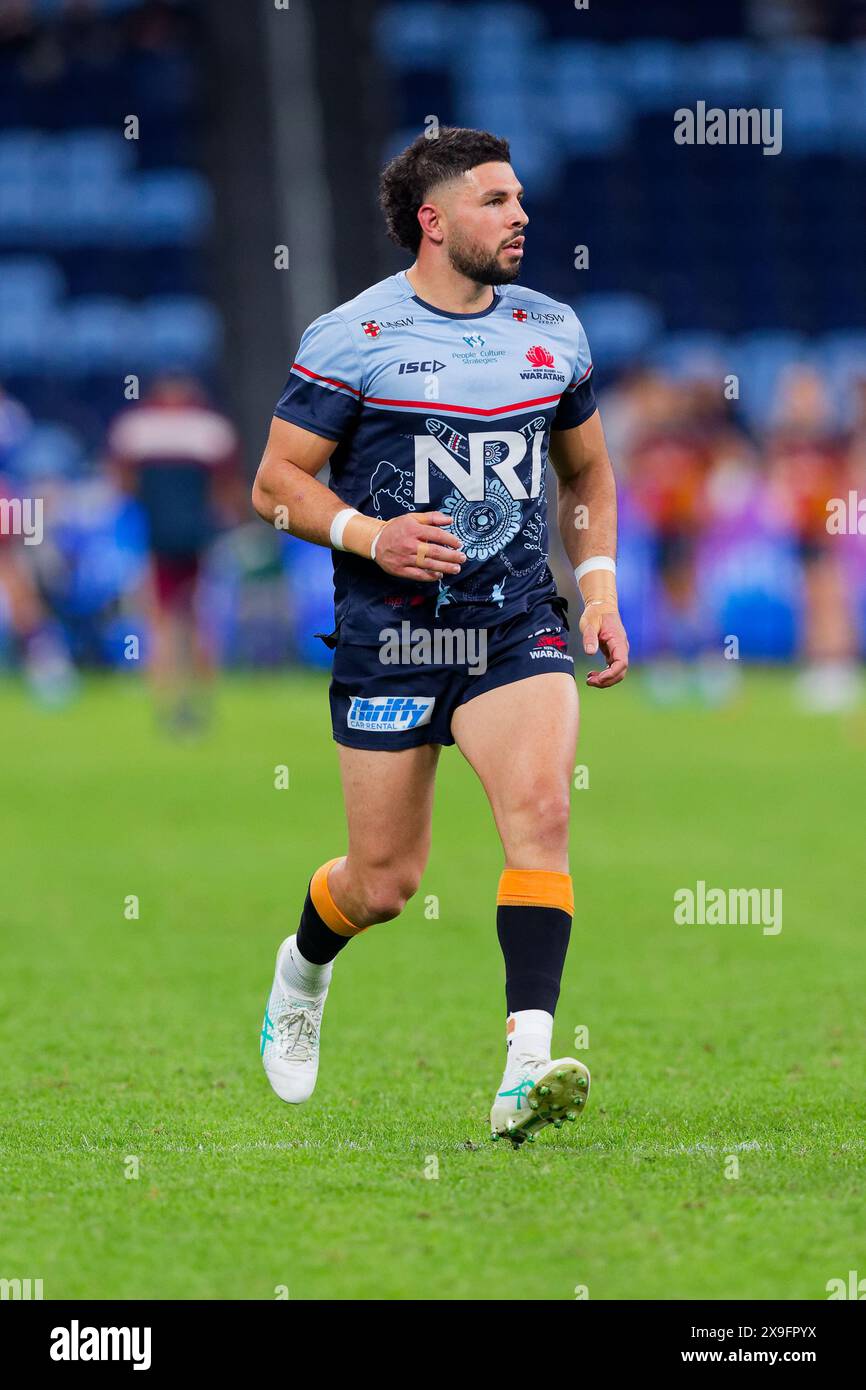 Sydney, Australia. 31st May, 2024. Triston Reilly of the Waratahs warms ...