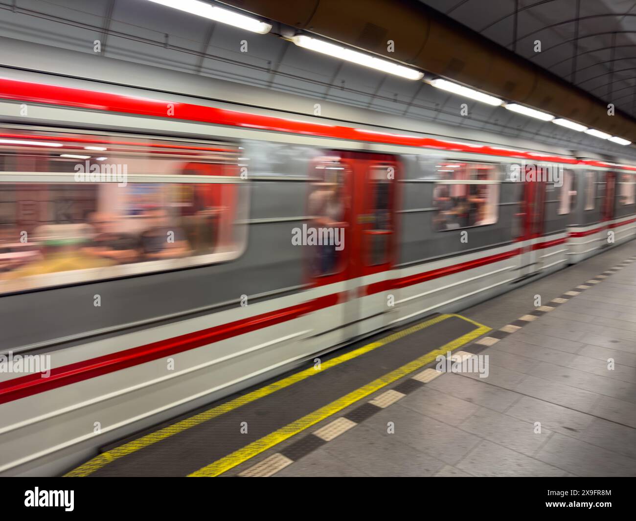 European Czech metro subway transit vehicle in motion - Subway Station ...