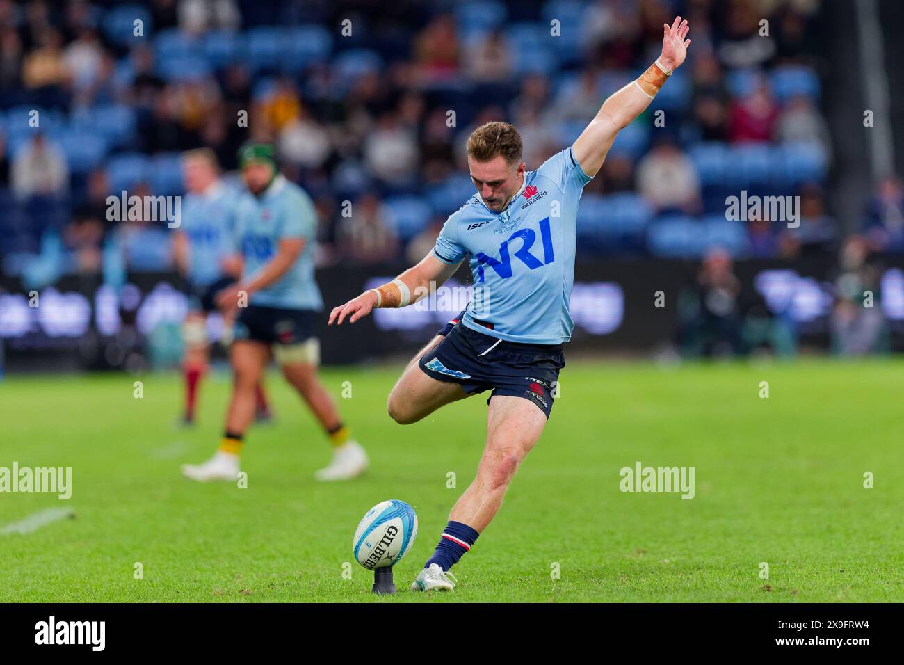 Sydney, Australia. 31st May, 2024. Jack Bowen of the Waratahs kicks at ...