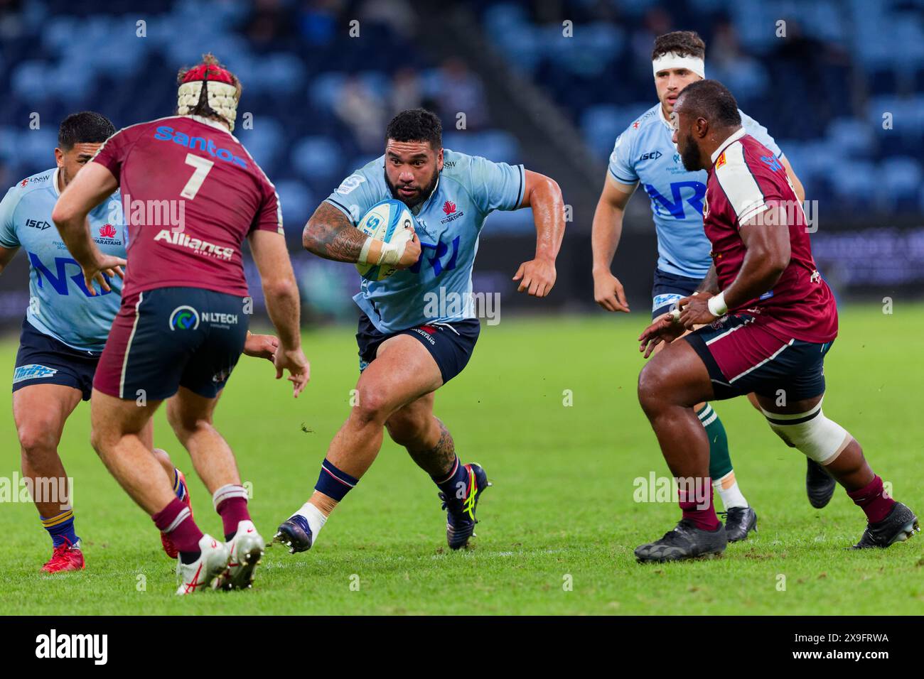 Sydney, Australia. 31st May, 2024. Lewis Ponini of the Waratahs runs ...