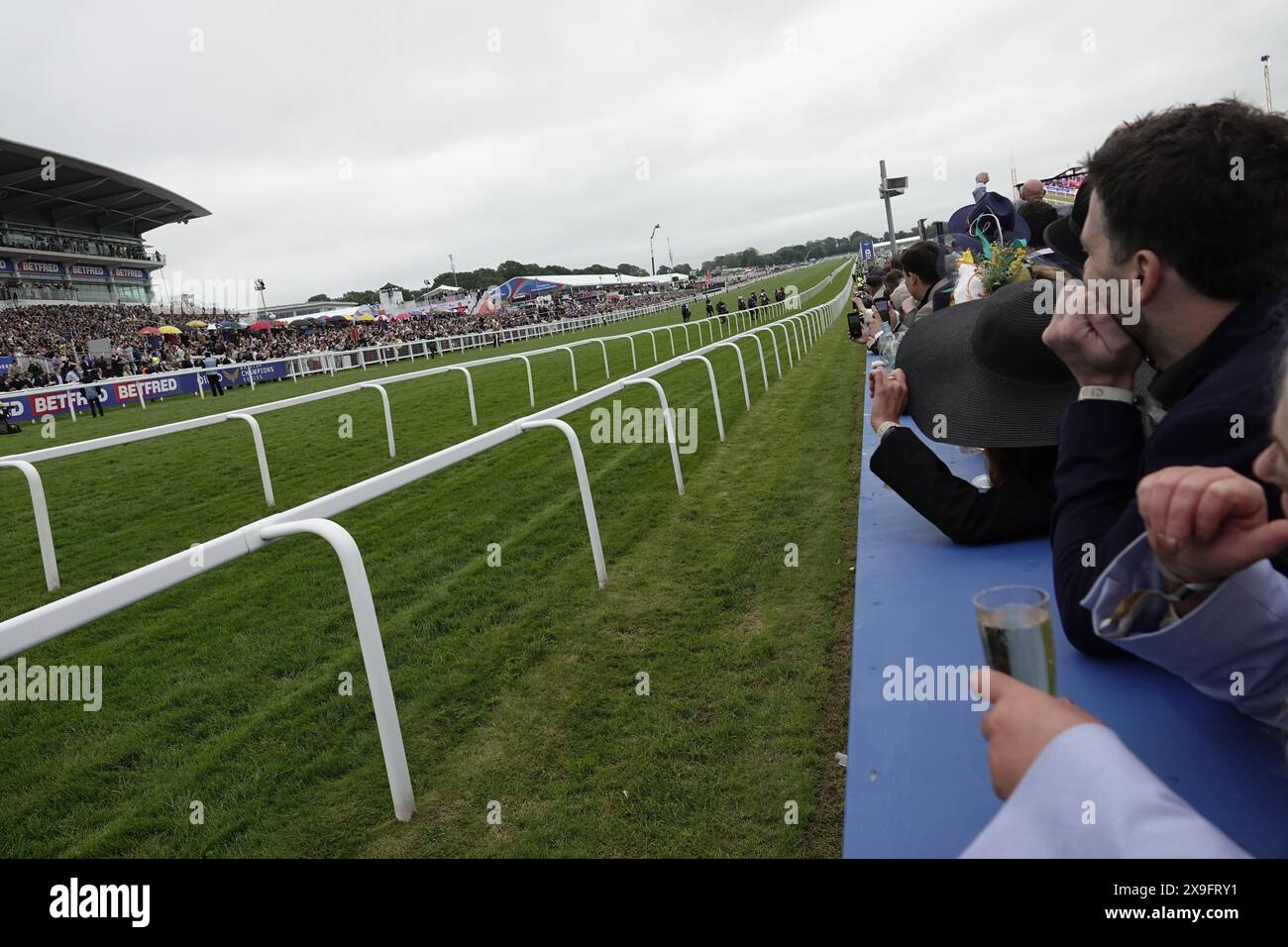 Epsom, Surrey, UK. 31st May, 2024. Ezeliya, ridden by CD Hayes gallops ...