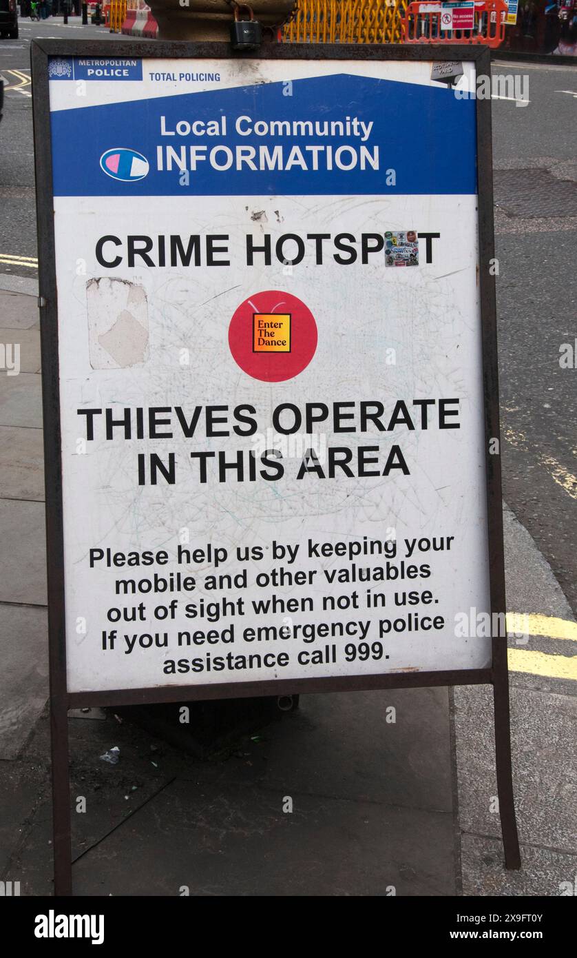 London Metropolitan Police warning displayed at Covent Garden, London ...