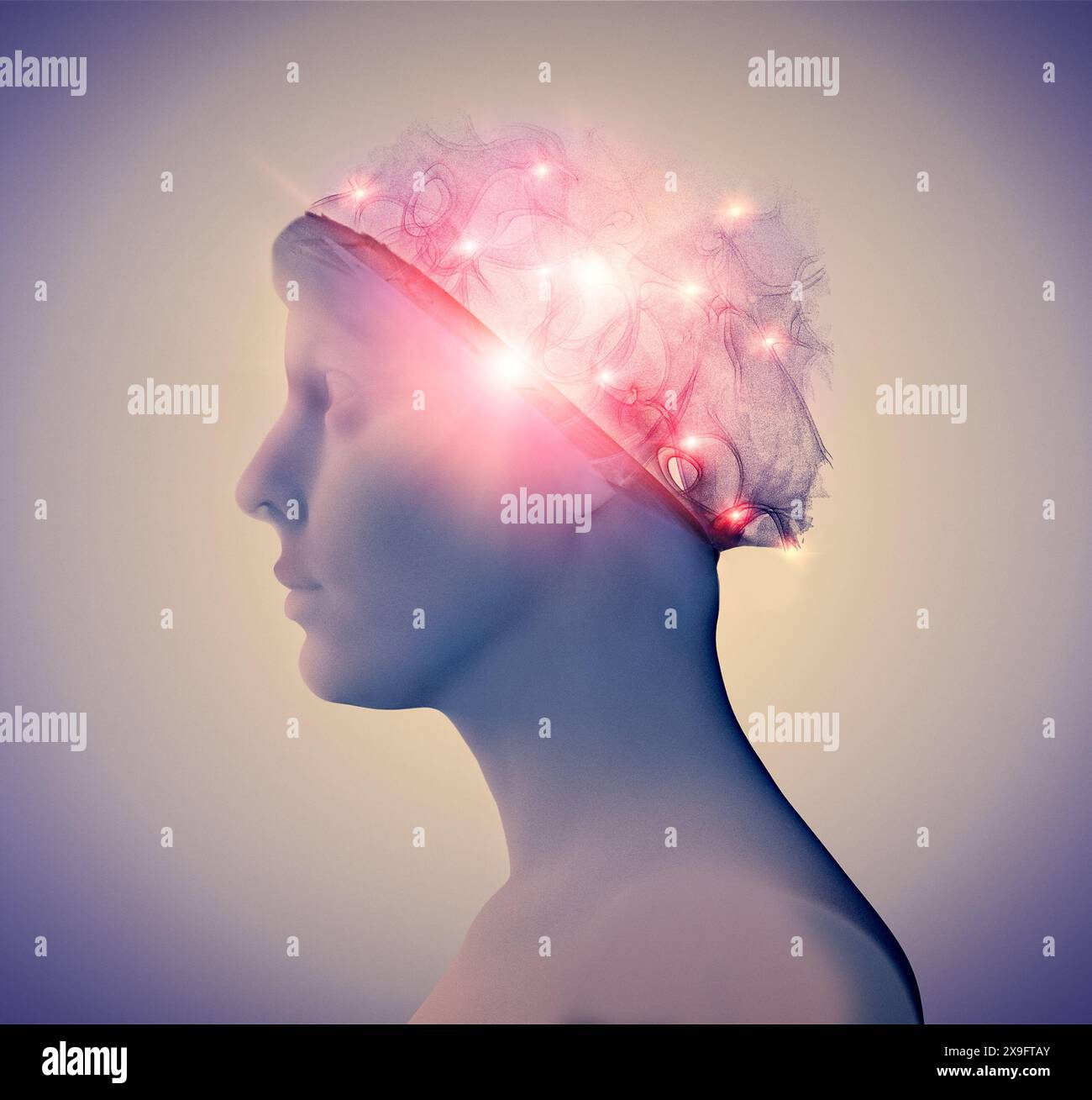 Face seen from the side. Woman, degenerative disease. Brain ...