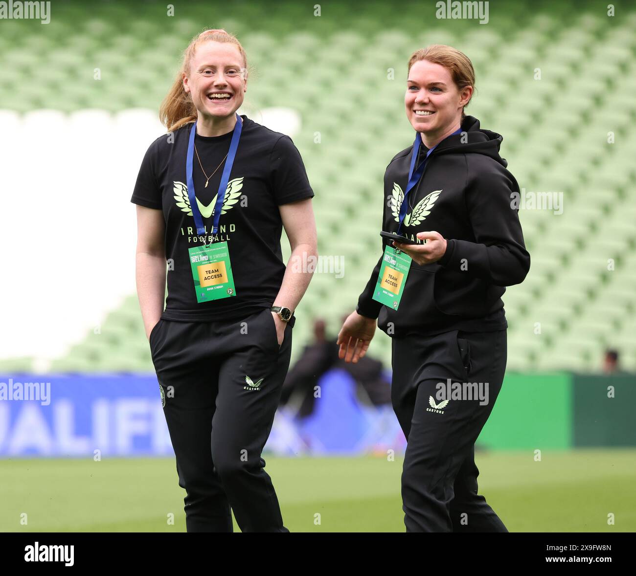 Republic of Ireland's Amber Barrett (left) and Aoife Mannion before the ...